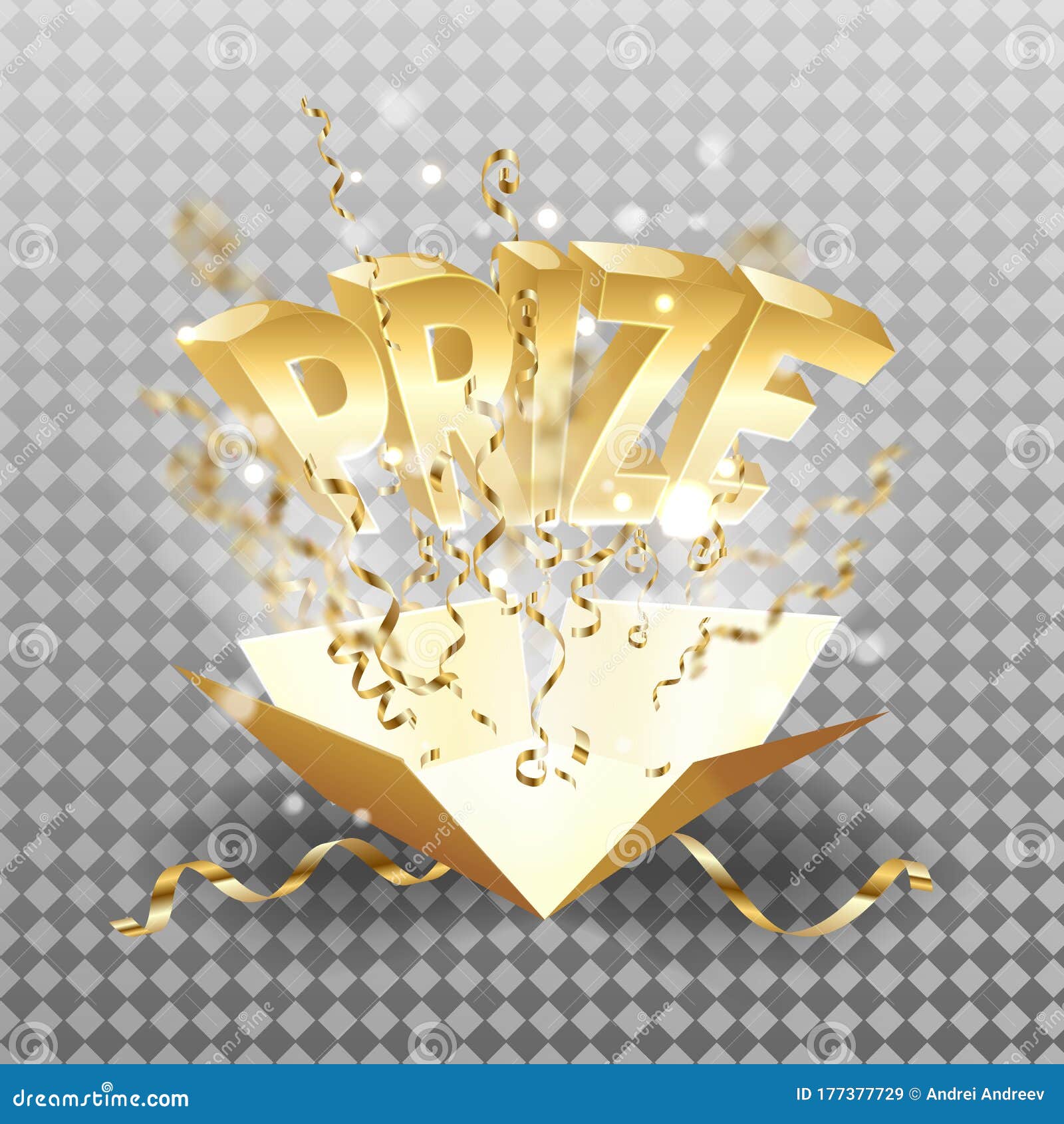 Prize Text Explosion on Box and Gold Confetti Stock Vector ...