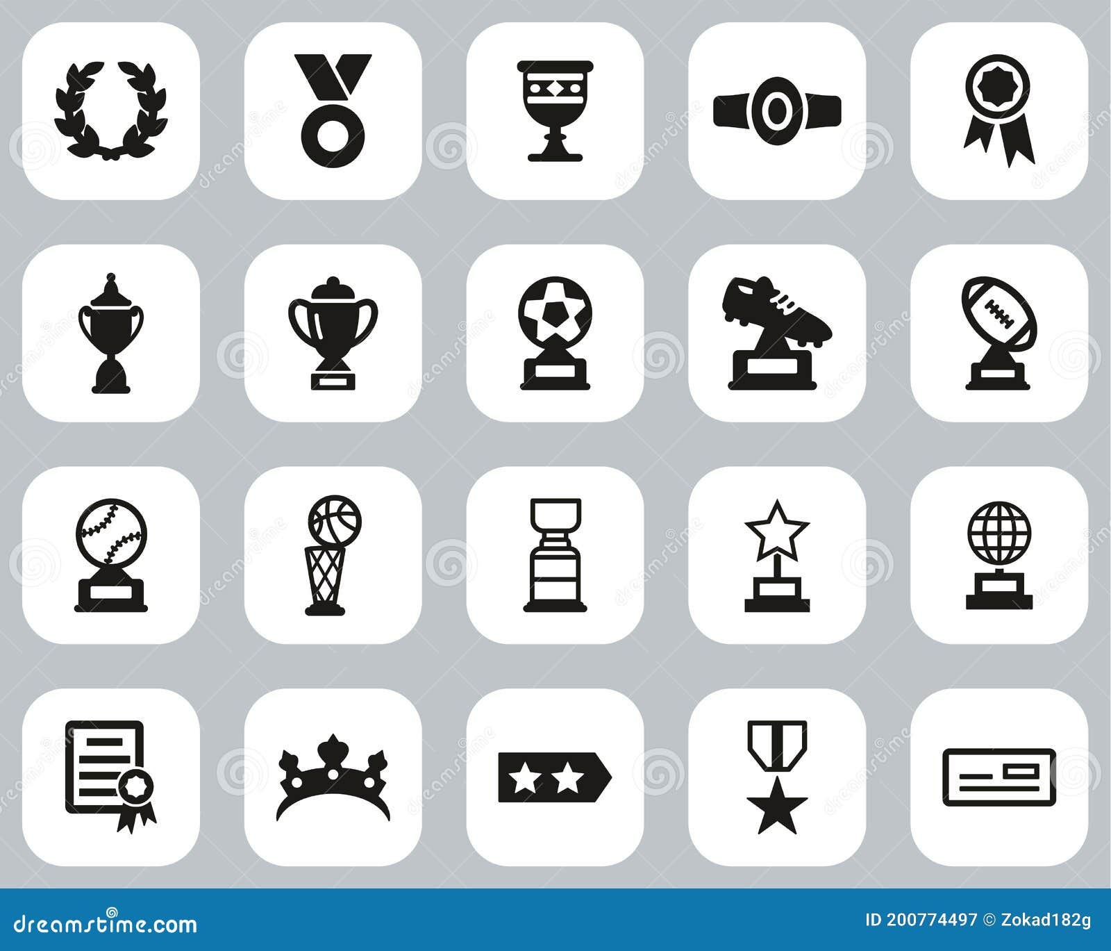 Prize or Trophy Icons Black & White Flat Design Set Big Stock Vector ...