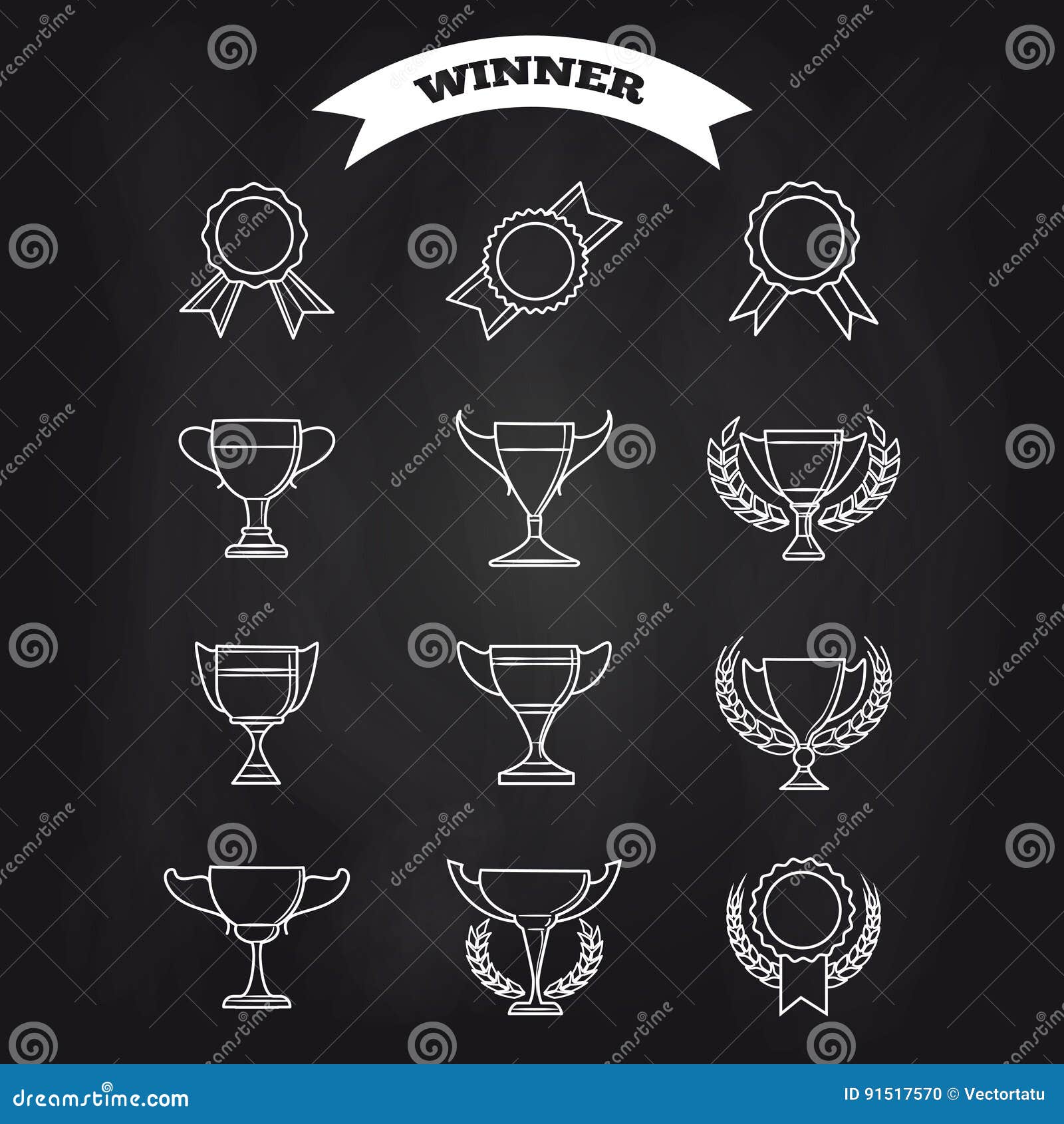 Prizes and Trophy Signs on Blackboard Stock Vector - Illustration of ...