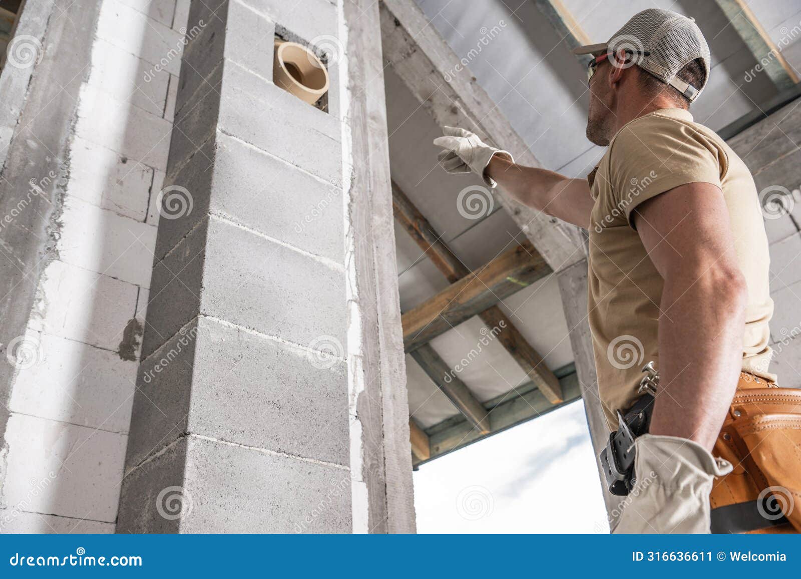 Pro Bricklayer Worker Pointing on a Chimney Segment Stock Image - Image ...