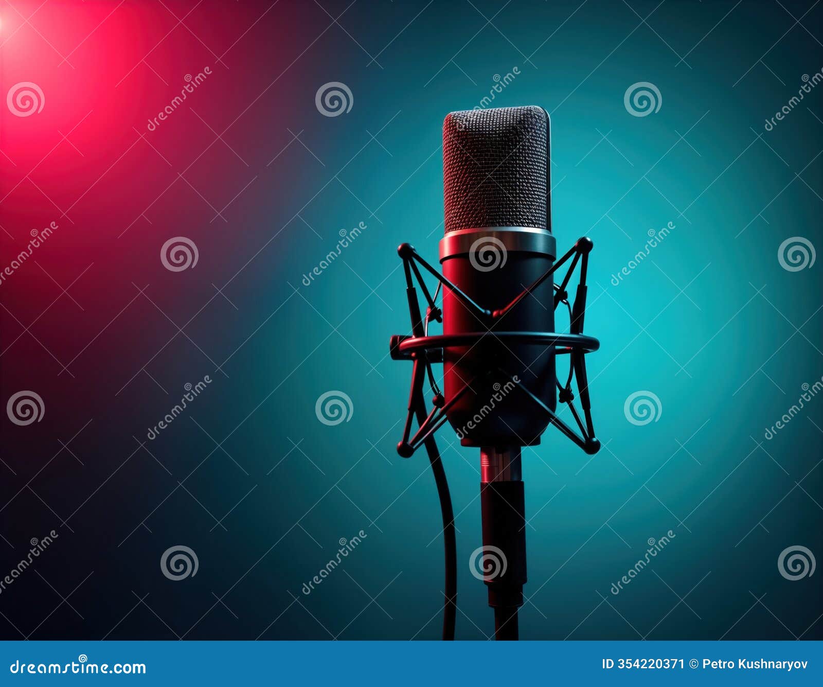 Pro Condenser Microphone Studio Set Against Dark Background. Colored ...