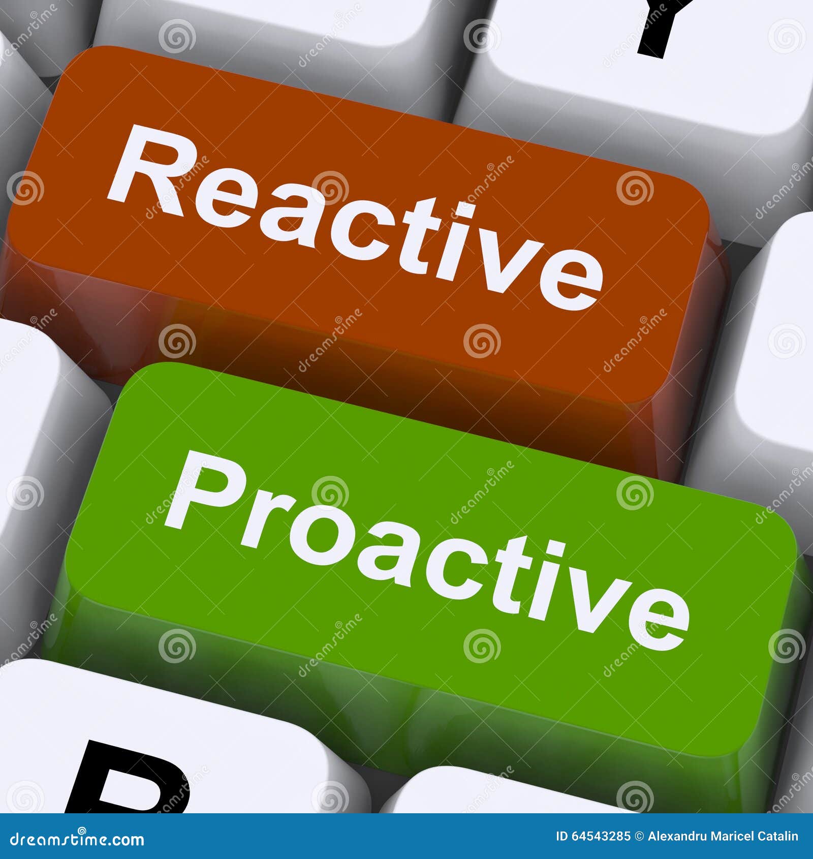 Proactive and Reactive Keys Show Initiative and Improvement Stock Image ...
