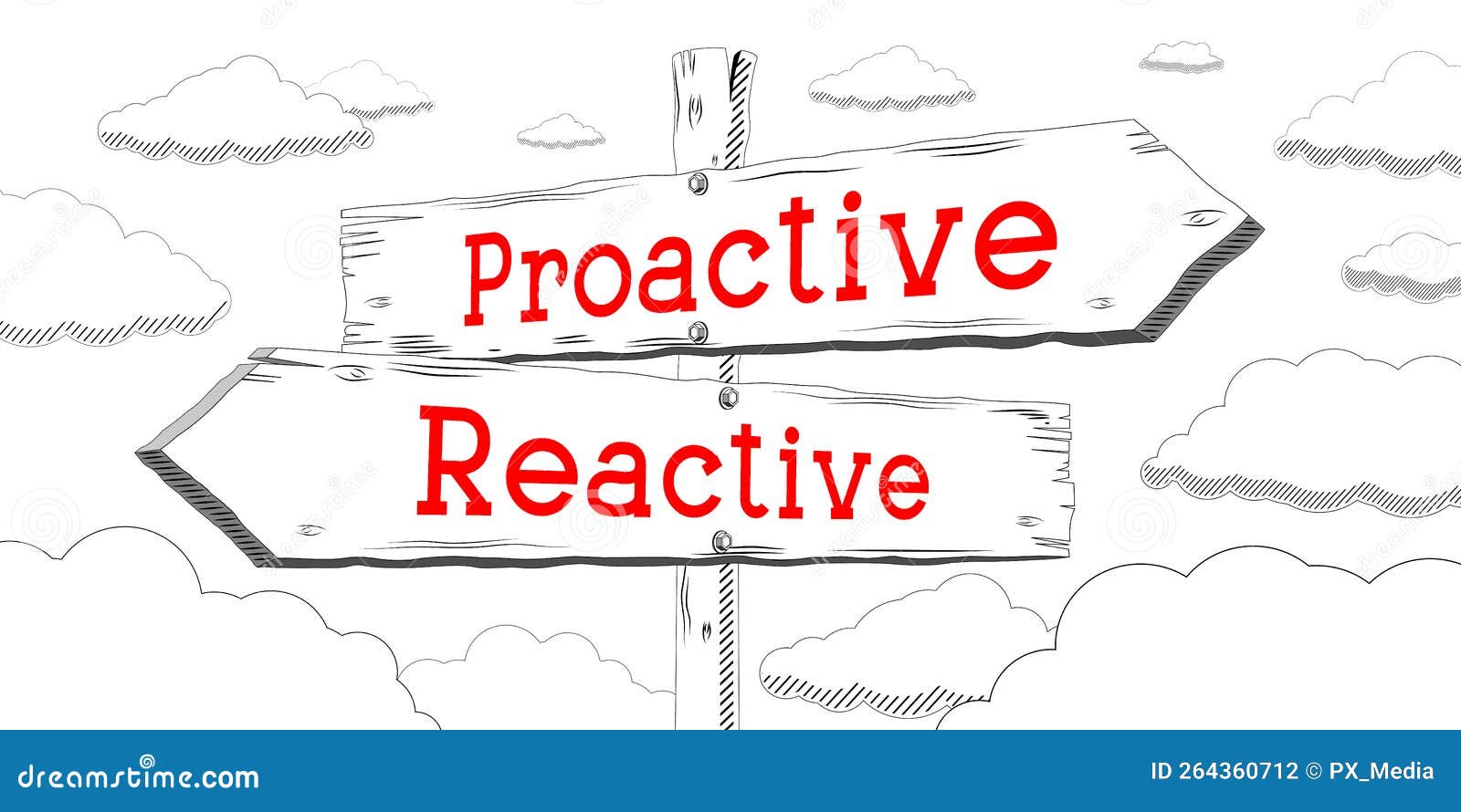Proactive, Reactive - Outline Signpost with Two Arrows Stock ... Proactive, Reactive - Outline Signpost with Two Arrows Stock ...