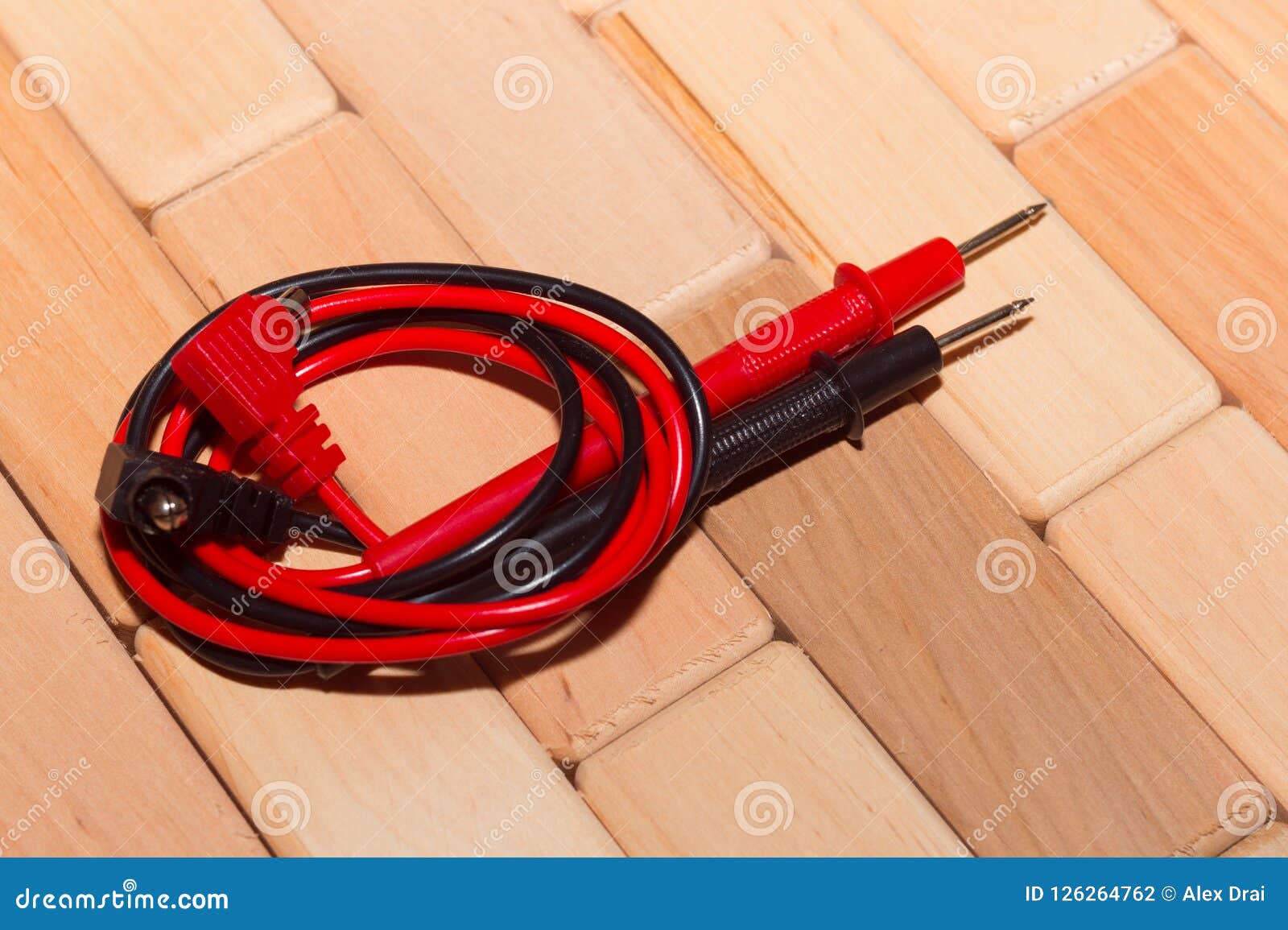 Probes of a Digital Multimeter on the Floor of Wooden Planks Stock ...