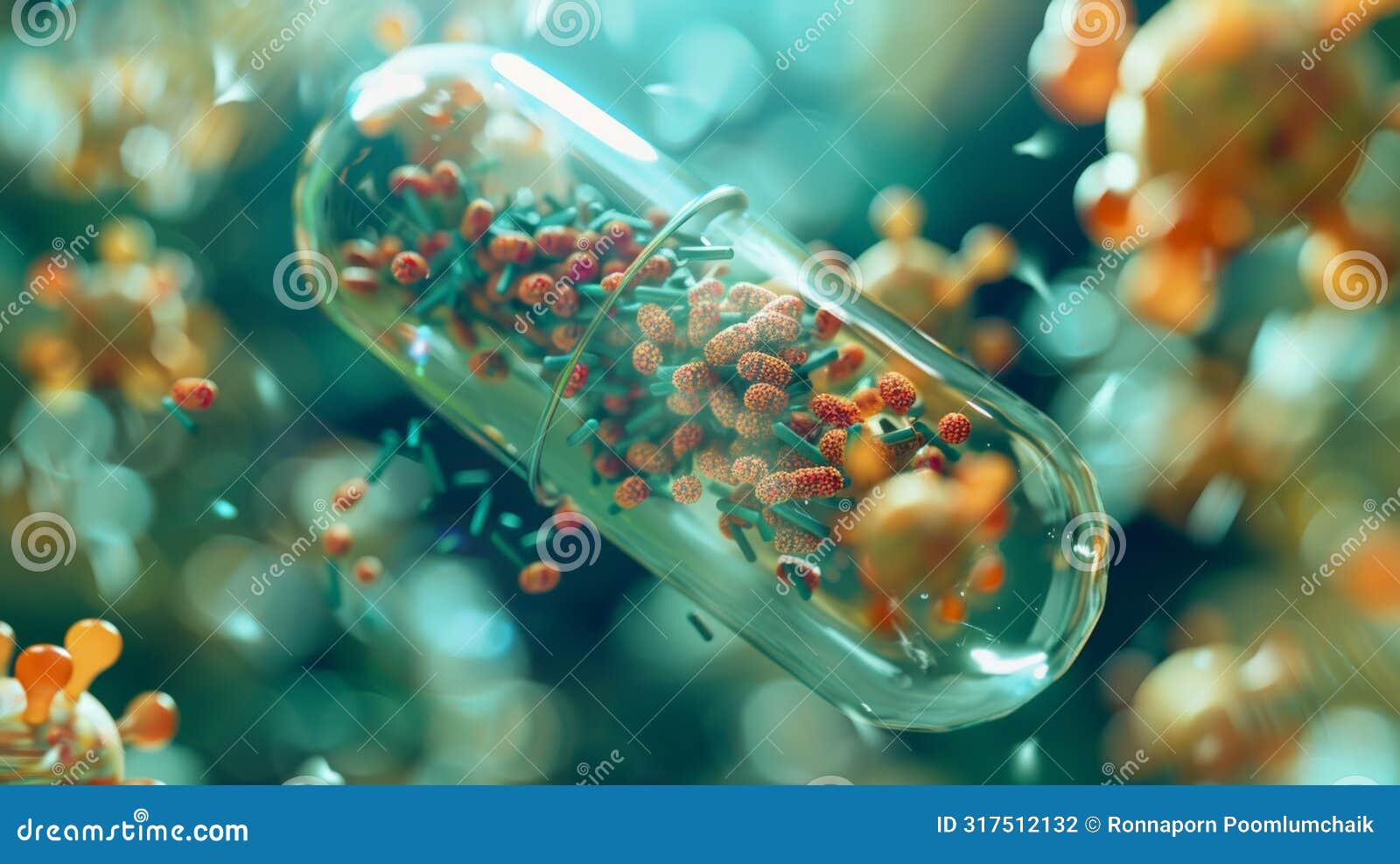 A Probiotic Capsule Dissolving, Releasing Beneficial Bacteria Stock ...