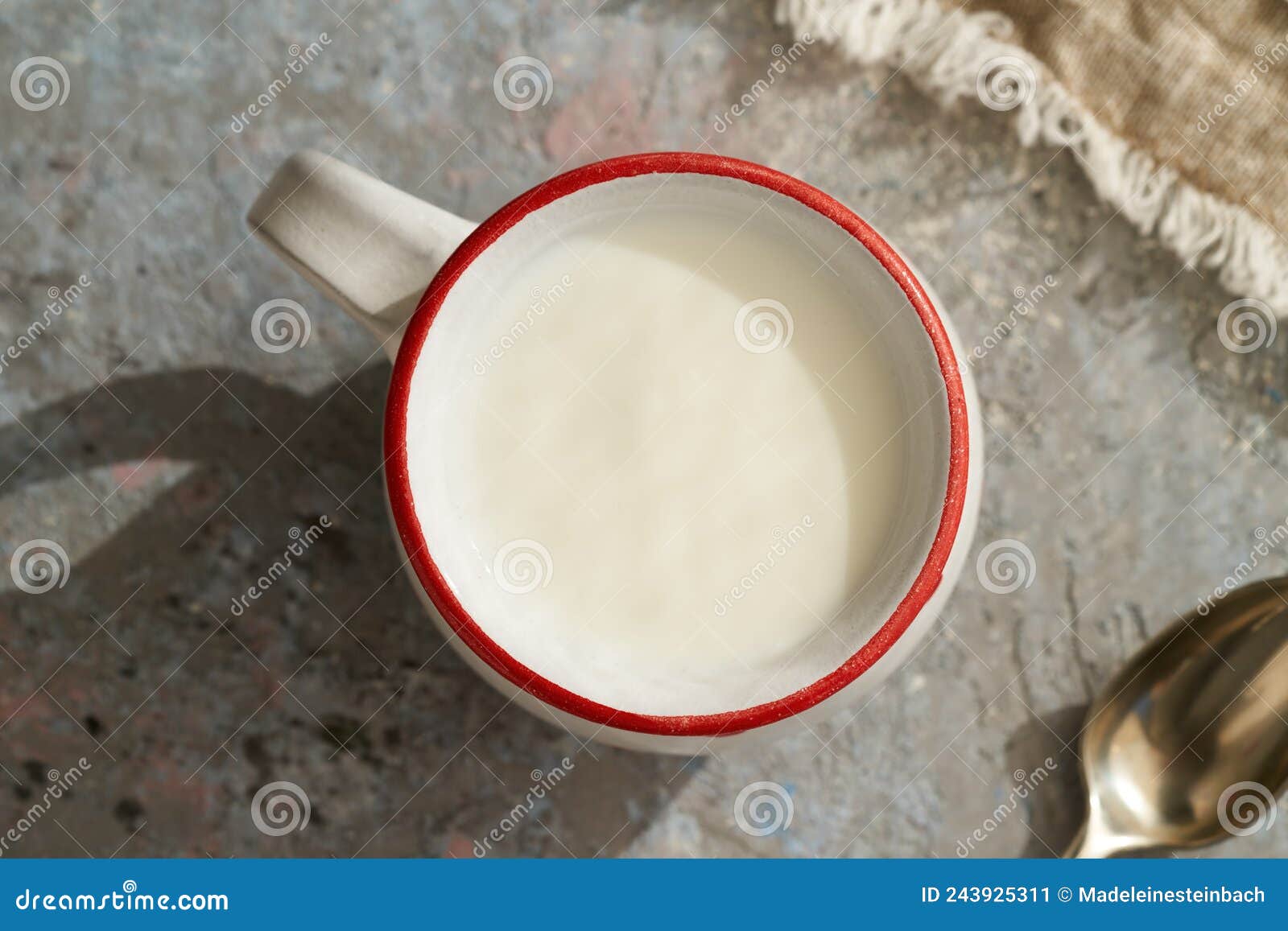 Probiotic Kefir in a White and Red Cup, Top View Stock Image - Image of ...