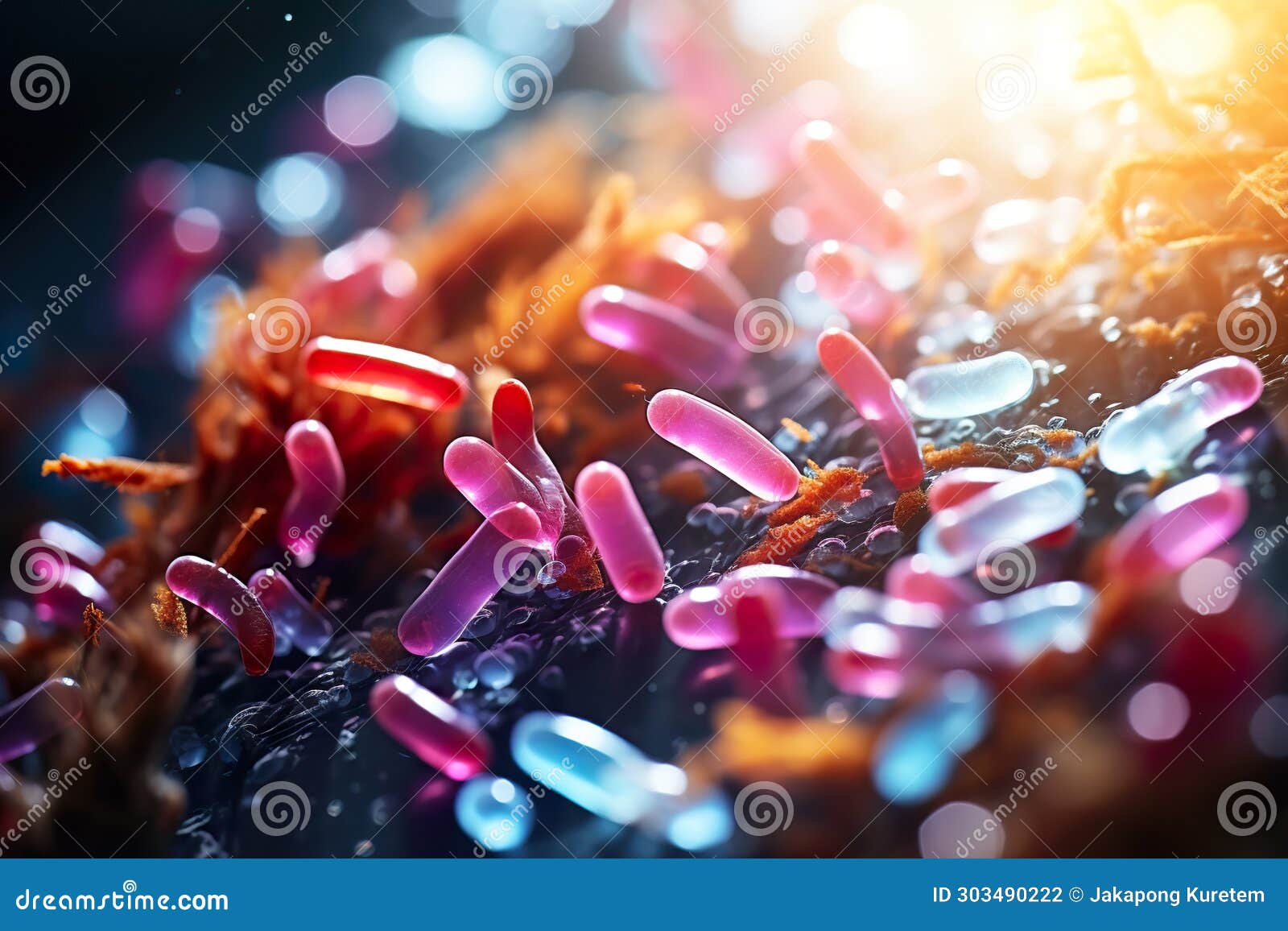 Probiotics Bacteria Biology Microorganisms Under Microscope Stock ...