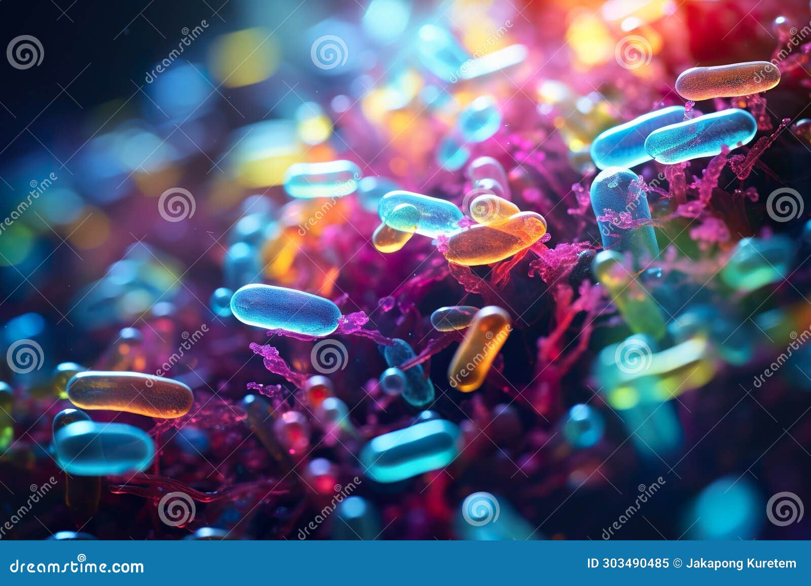 Probiotics Bacteria Biology Microorganisms Under Microscope Stock ...
