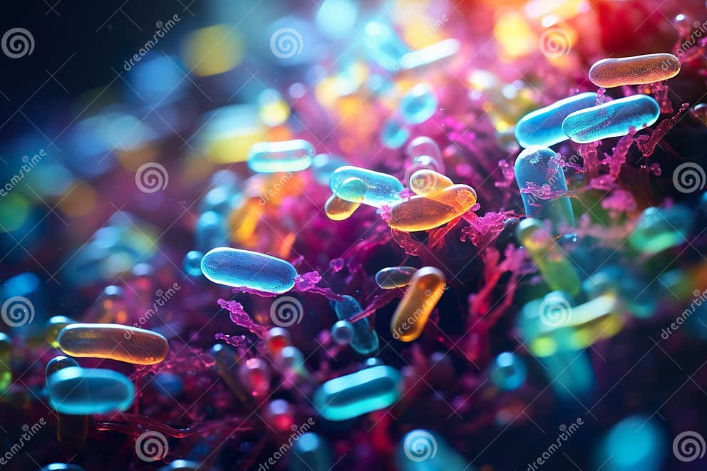 Probiotics Bacteria Biology Microorganisms Under Microscope Stock ...