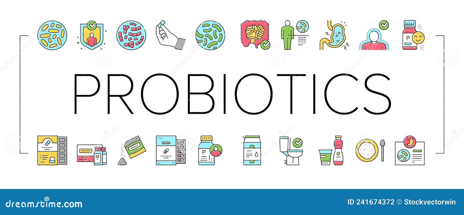 Probiotics Bacterium Collection Icons Set Vector Stock Vector
