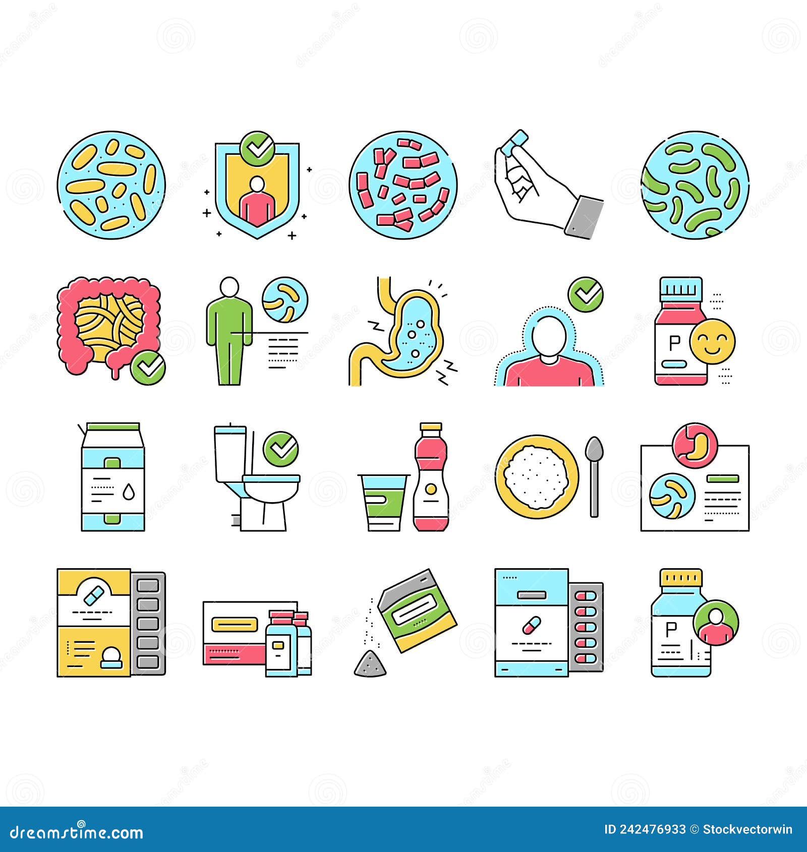 Probiotics Bacterium Collection Icons Set Vector . Stock Vector ...