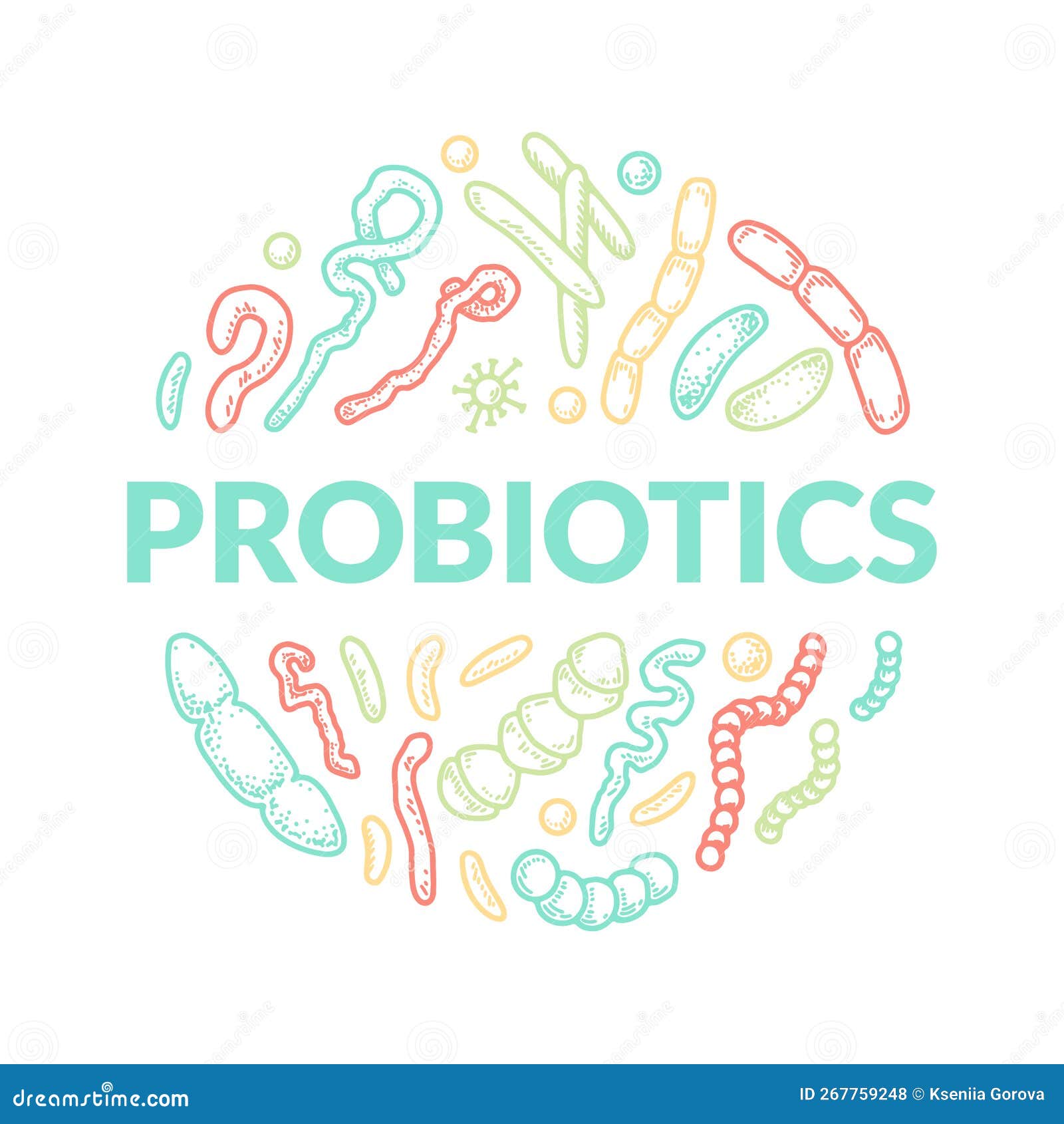 Probiotics Hand Drawn Logo. Scientific Vector Illustration in Sketch ...