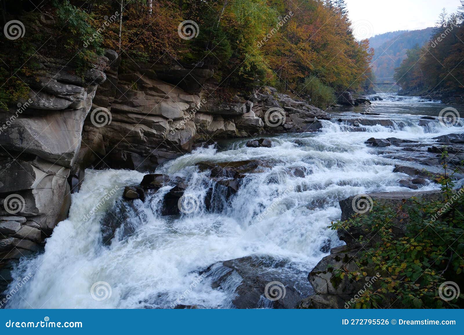 Probiy Waterfall On Prut River In Yaremche City Western Ukraine Stock