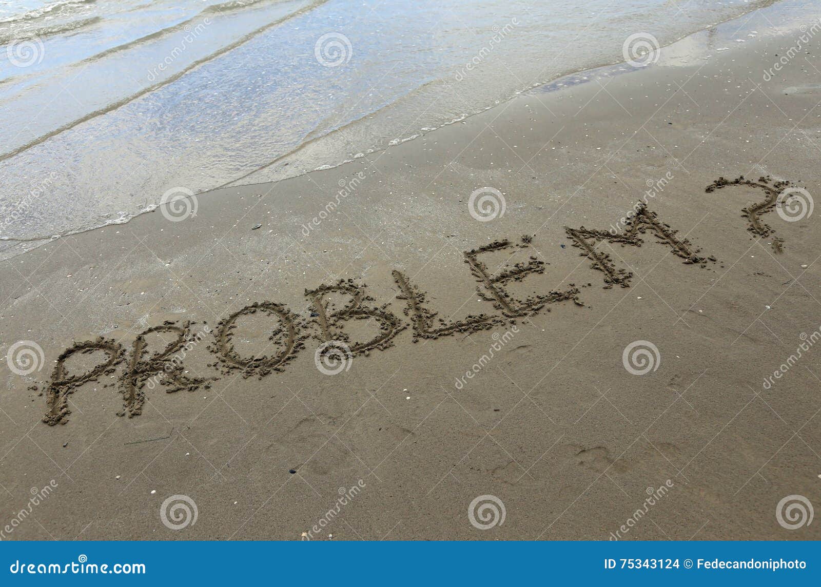 PROBLEM on the beach sand stock photo. Image of huge - 75343124