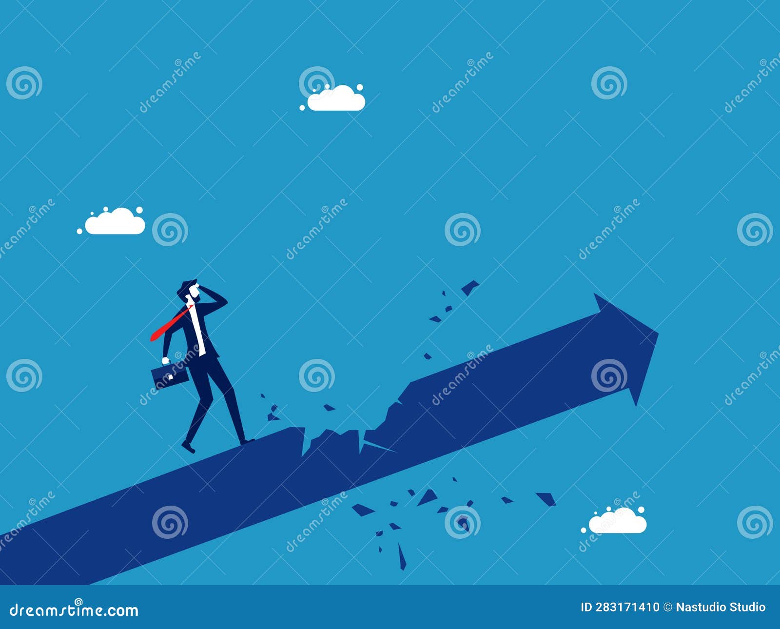 Problem of Business Growth. Businessman Looking at Broken Growth Graph ...