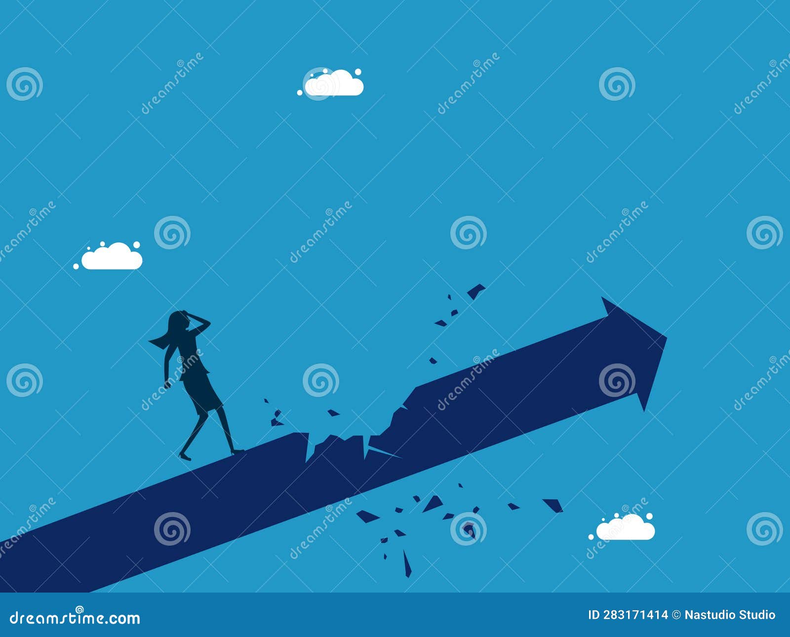 Problem of Business Growth. Woman Looking at Broken Growth Graph Stock ...