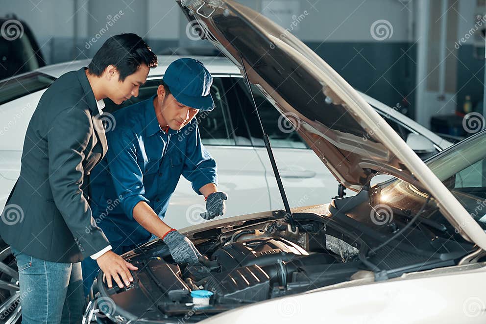 Problem with car engine stock image. Image of garage - 124454461