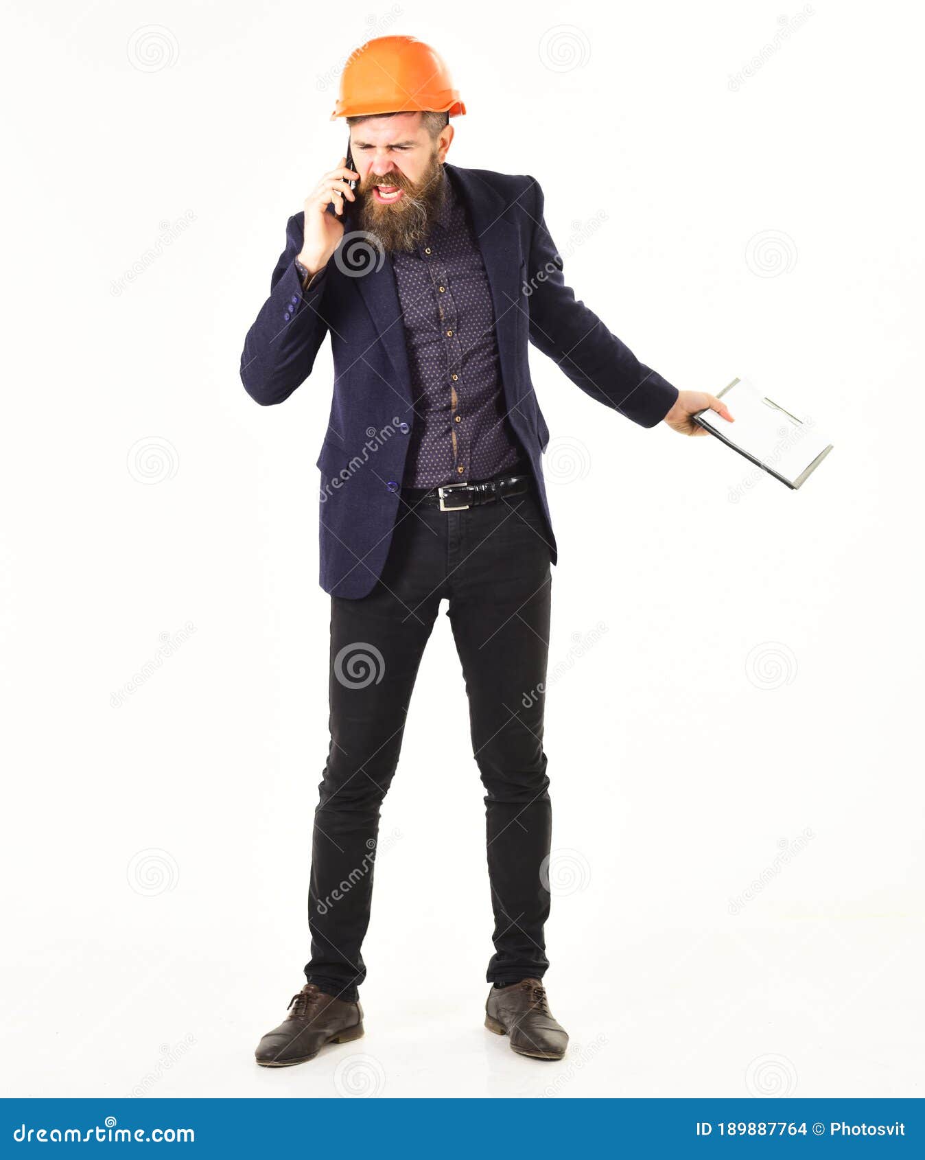 Problem at Construction Site. Full Length Studio Shot Isolated on White ...