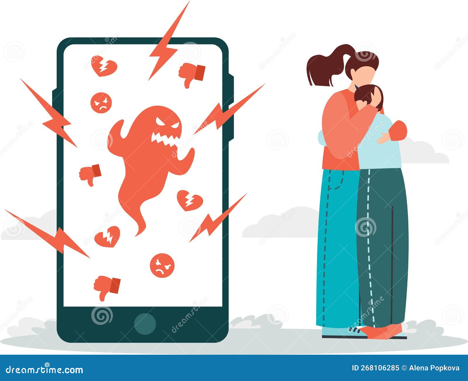 Cyberbullying, Son And Mother Smartphone Bullying And Harmful Gadget ...