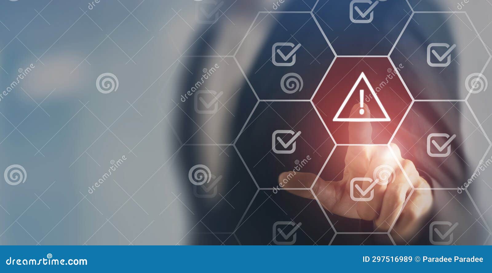 Problem and Error Warning Concept. Businessman Touching on Triangle ...