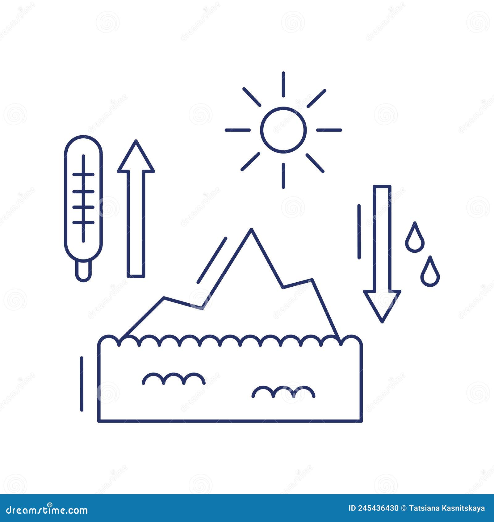 Problem Global Warming Line Icon. Global Temperature Rise, Melting Ice ...
