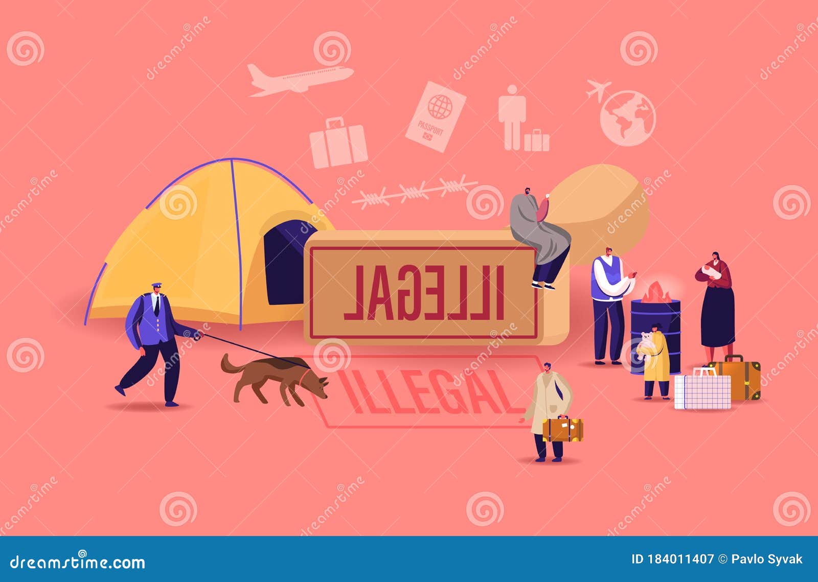 Problem of Illegal Immigration Concept. Male, Female and Little ... Problem of Illegal Immigration Concept. Male, Female and Little ...