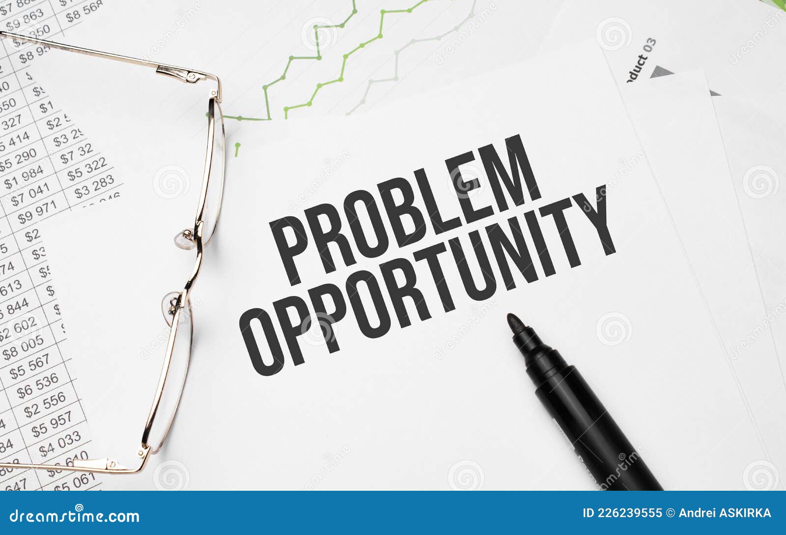 Problem Opportunity . Conceptual Background with Chart ,papers, Pen and ...