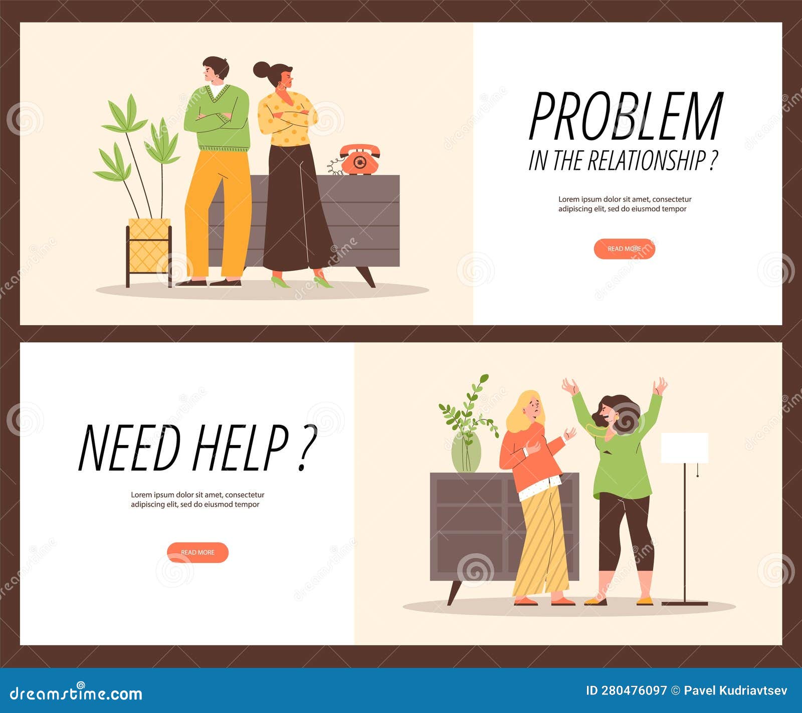 Problem in Relationship, Psychological Help Advertising Web Banners Set ...