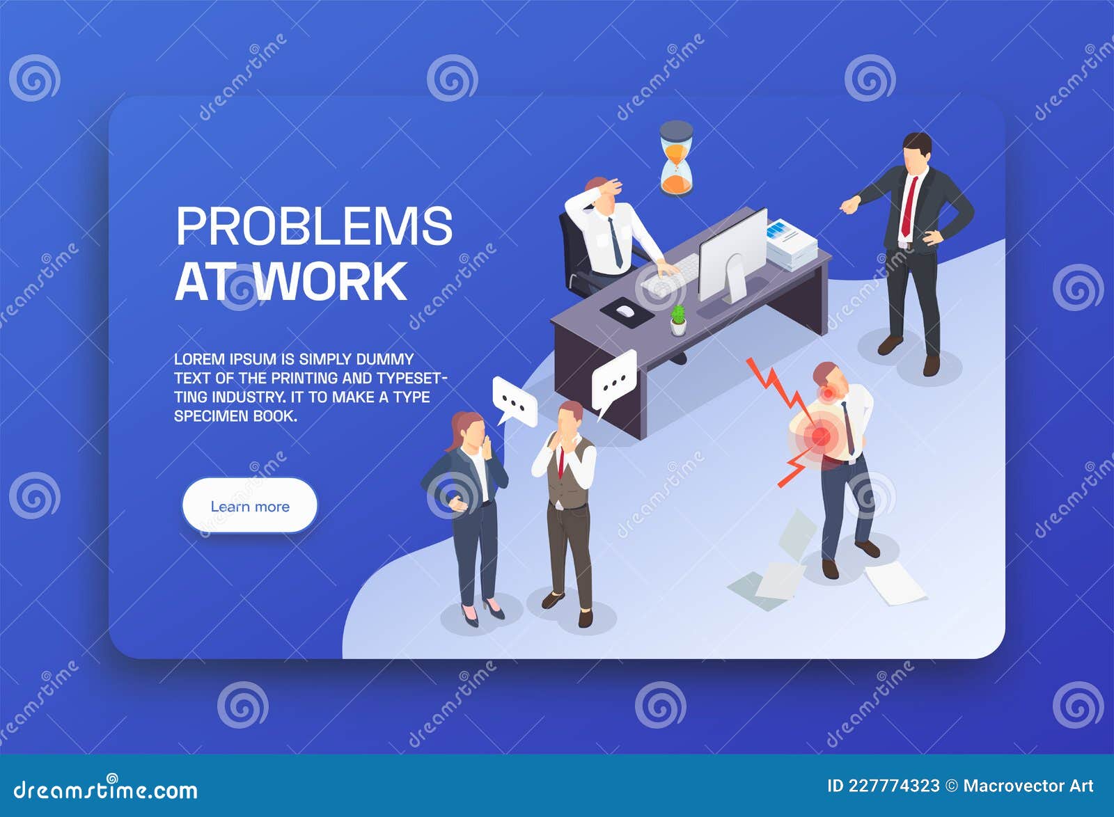 Problem Situations at Work Isometric Landing Page Stock Vector ...