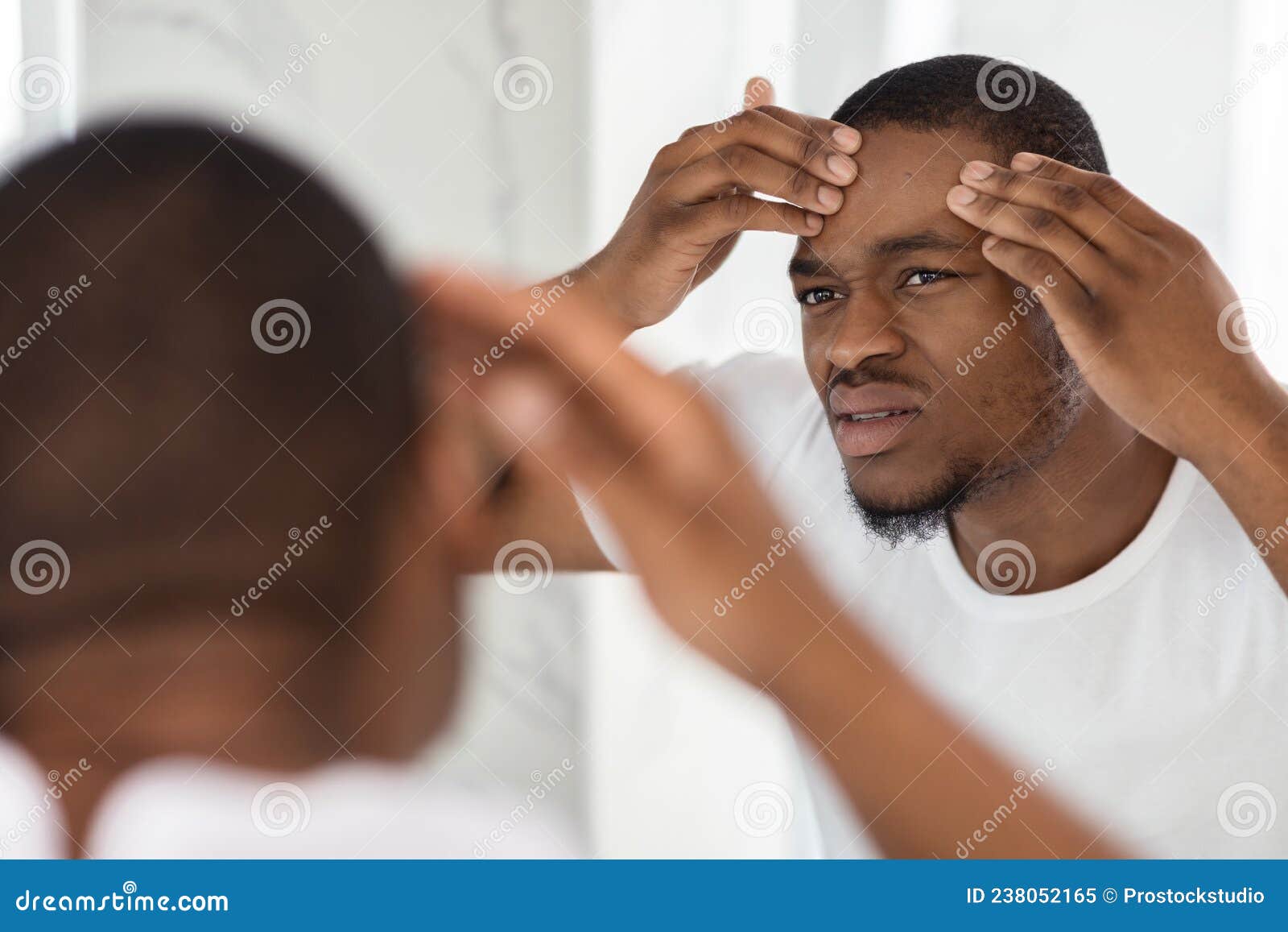 Problem Skin. Concerned Black Guy Inspecting Face, Noticed Pimple on ...