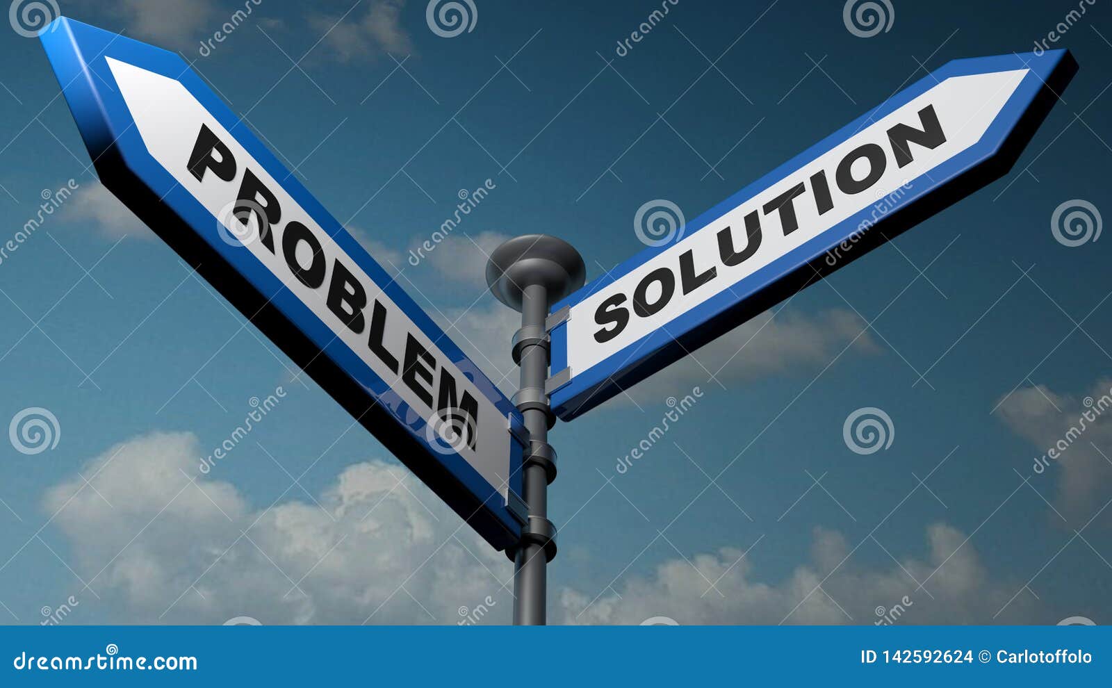 Problem - Solution Blue Arrow Street Signs - 3D Rendering Illustration ...