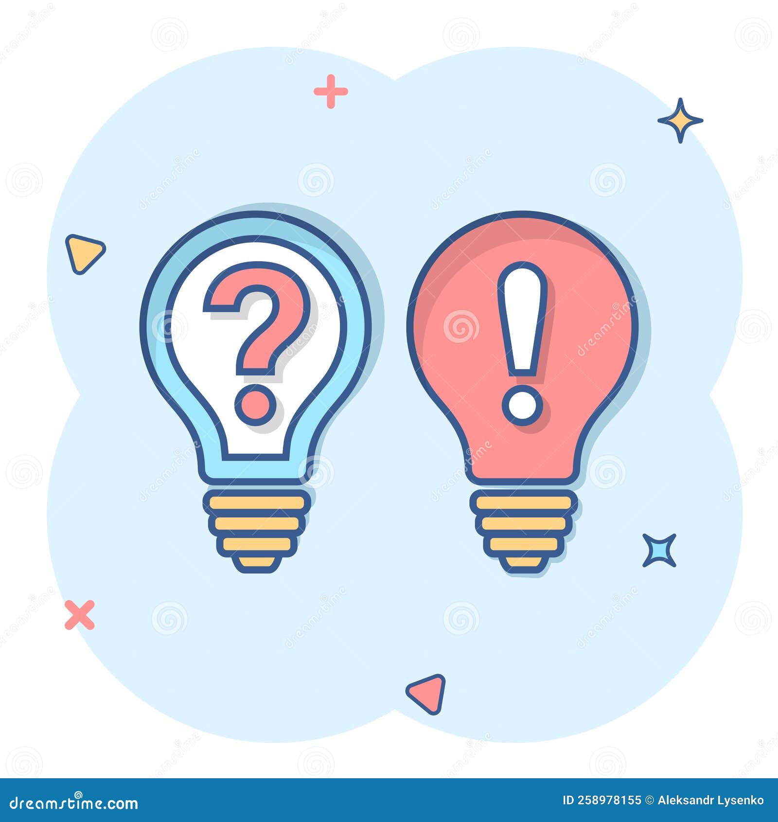 Problem Solution Icon in Comic Style. Light Bulb Idea Vector Cartoon ...