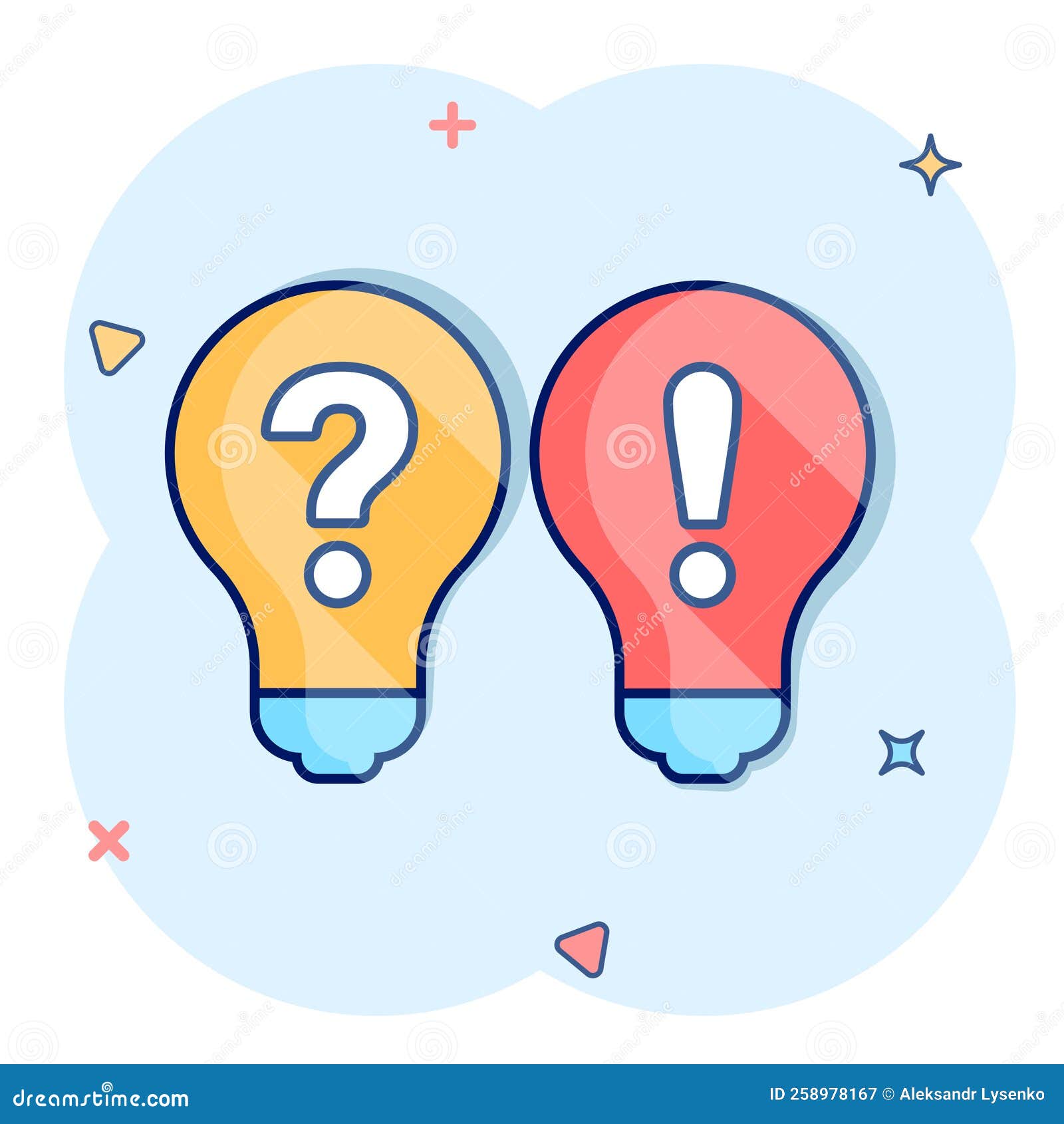 Problem Solution Icon in Comic Style. Light Bulb Idea Vector Cartoon ...