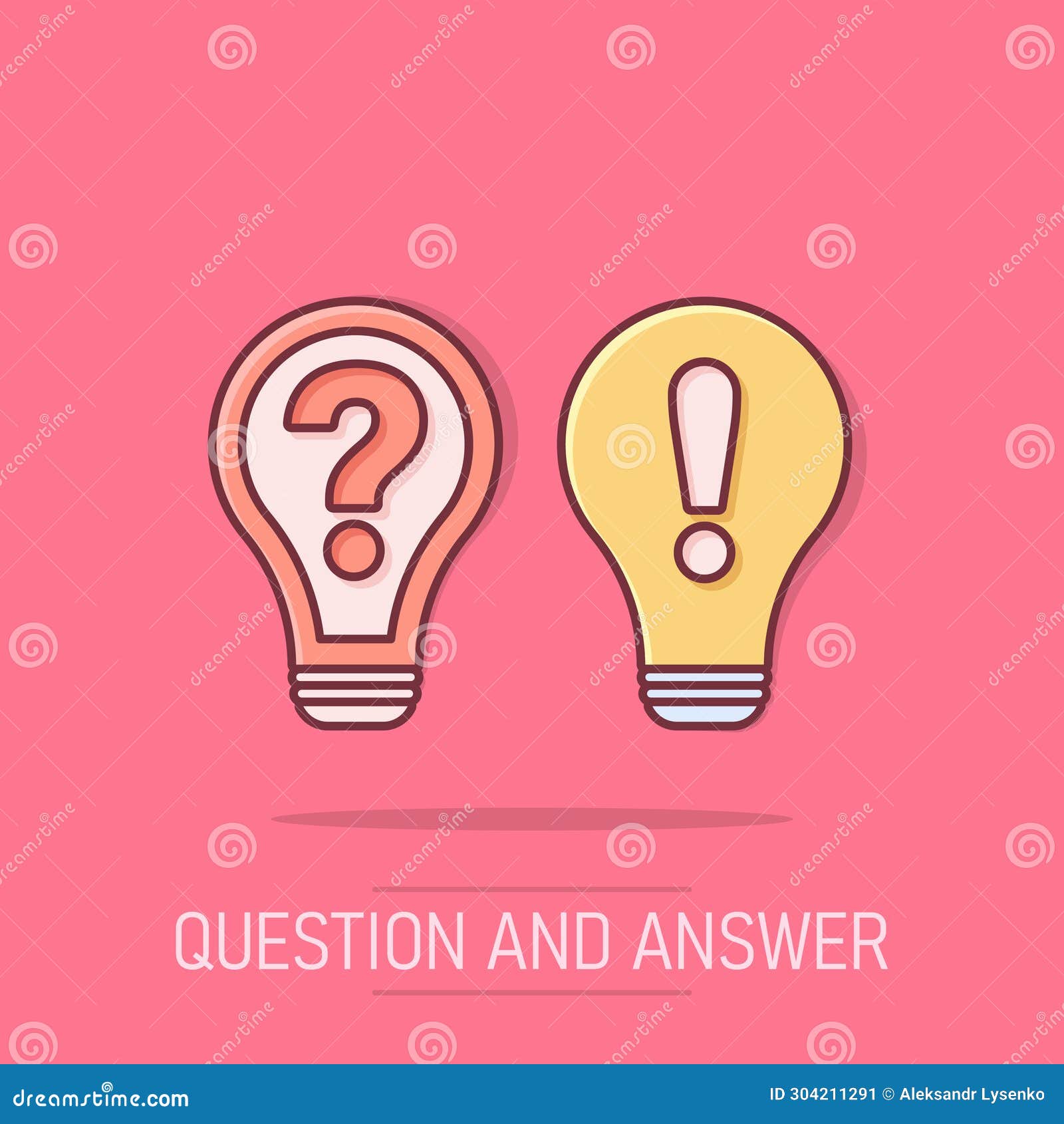 Problem Solution Icon in Comic Style. Light Bulb Idea Vector Cartoon ...