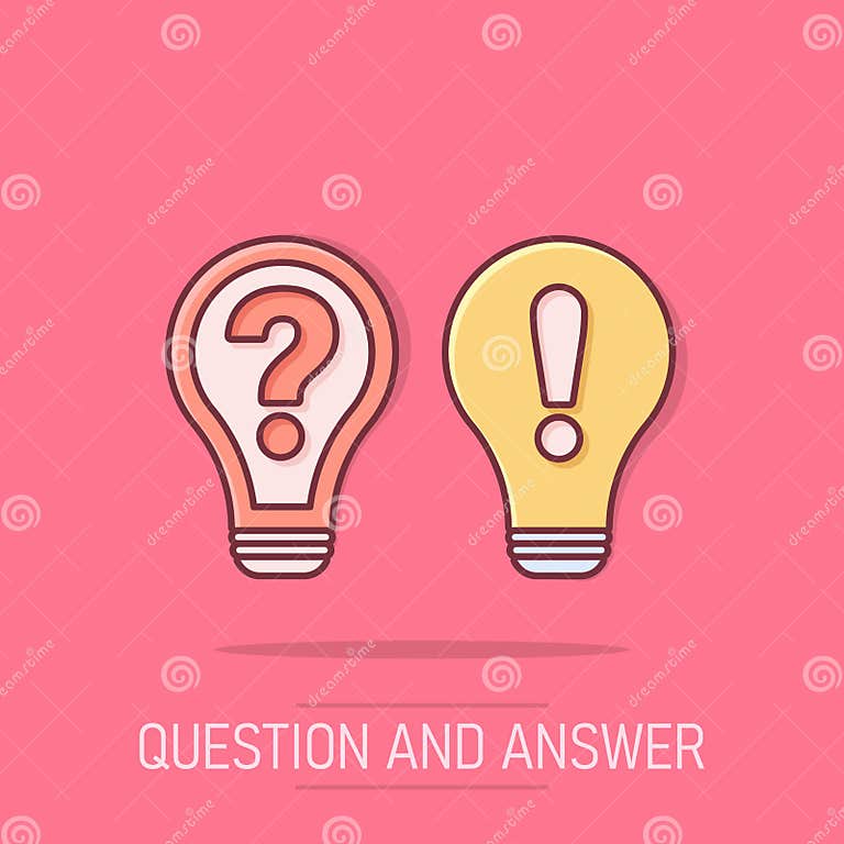 Problem Solution Icon in Comic Style. Light Bulb Idea Vector Cartoon ...