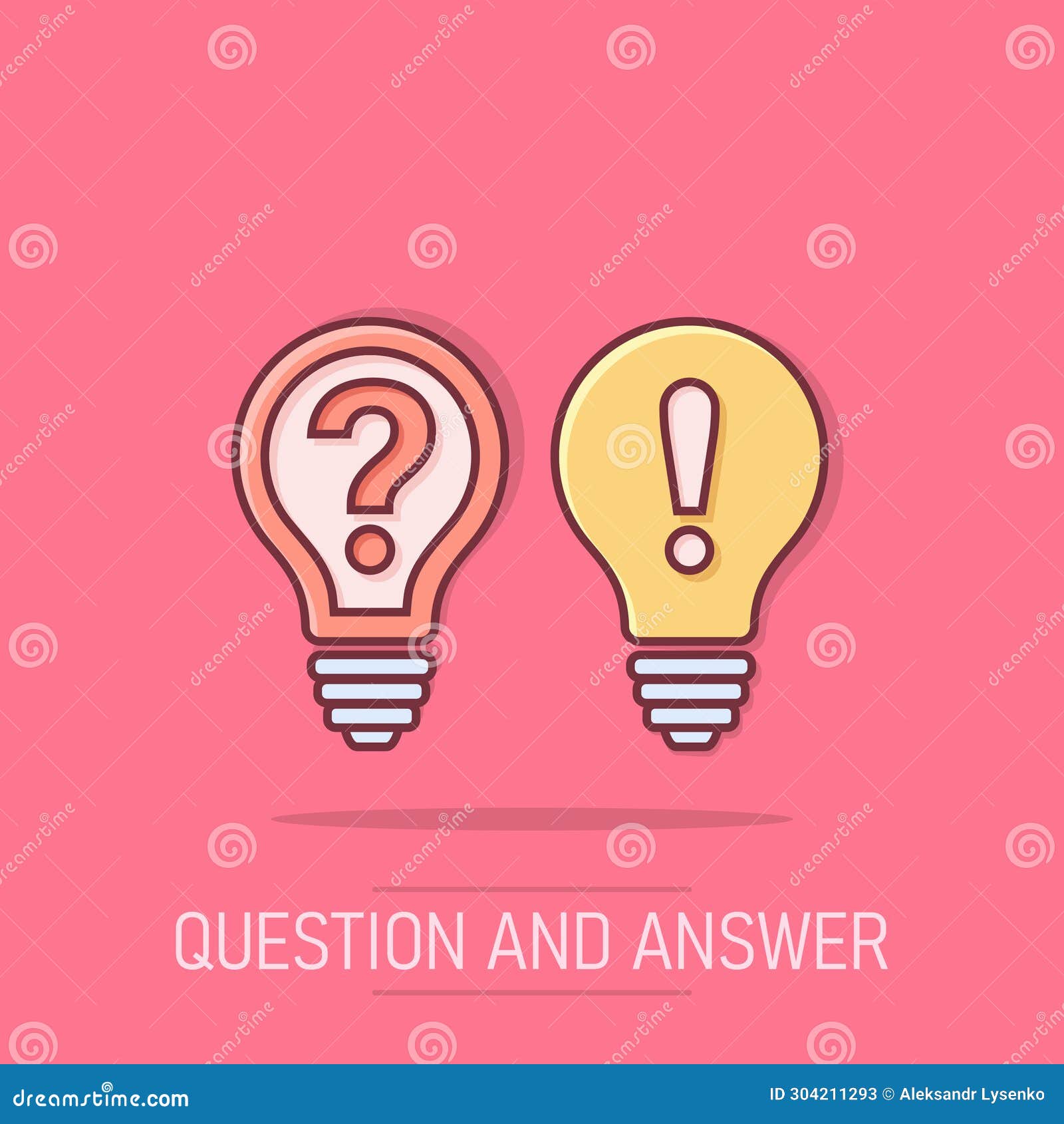 Problem Solution Icon in Comic Style. Light Bulb Idea Vector Cartoon ...