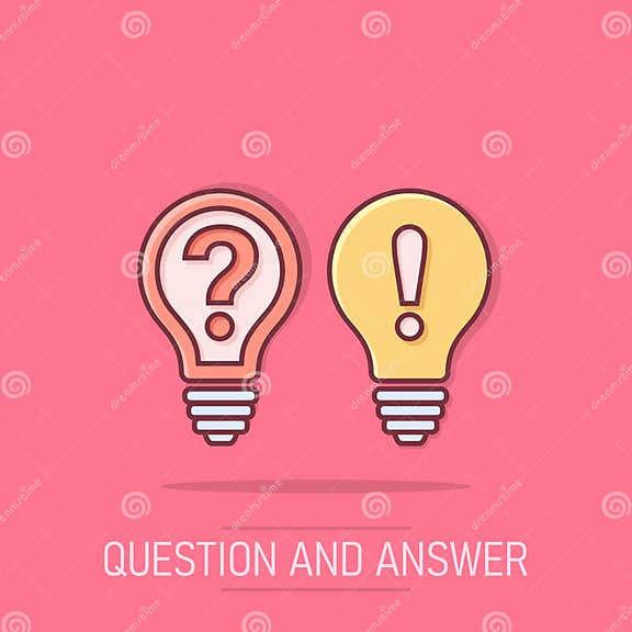 Problem Solution Icon in Comic Style. Light Bulb Idea Vector Cartoon ...