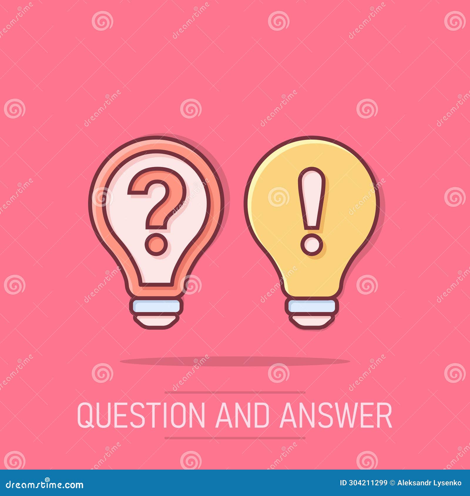 Problem Solution Icon in Comic Style. Light Bulb Idea Vector Cartoon ...