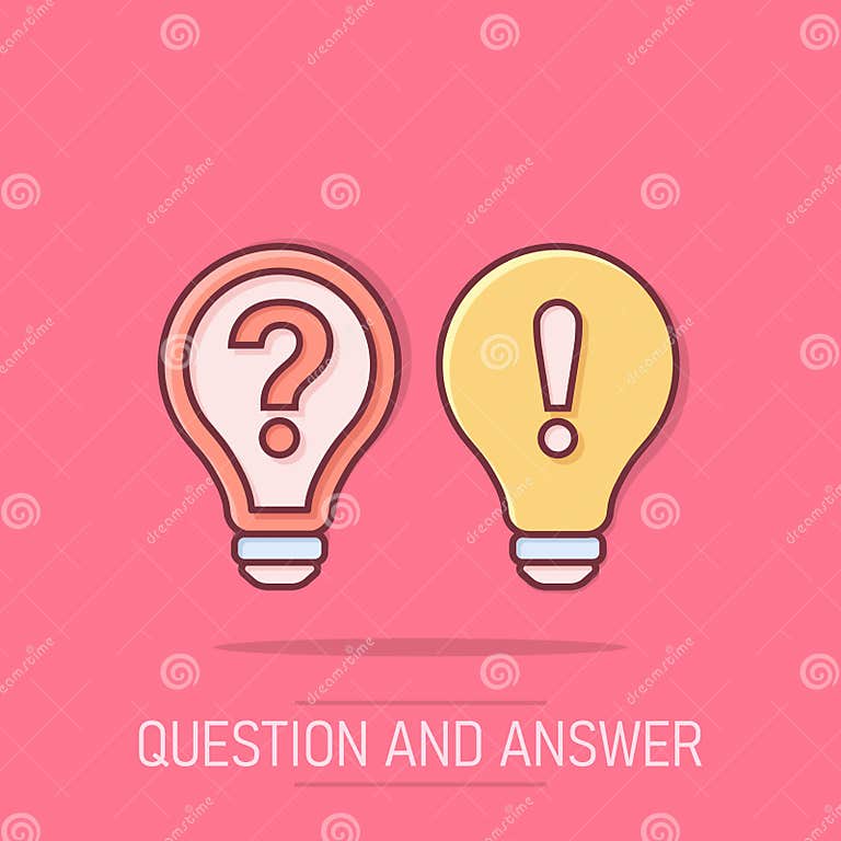 Problem Solution Icon in Comic Style. Light Bulb Idea Vector Cartoon ...
