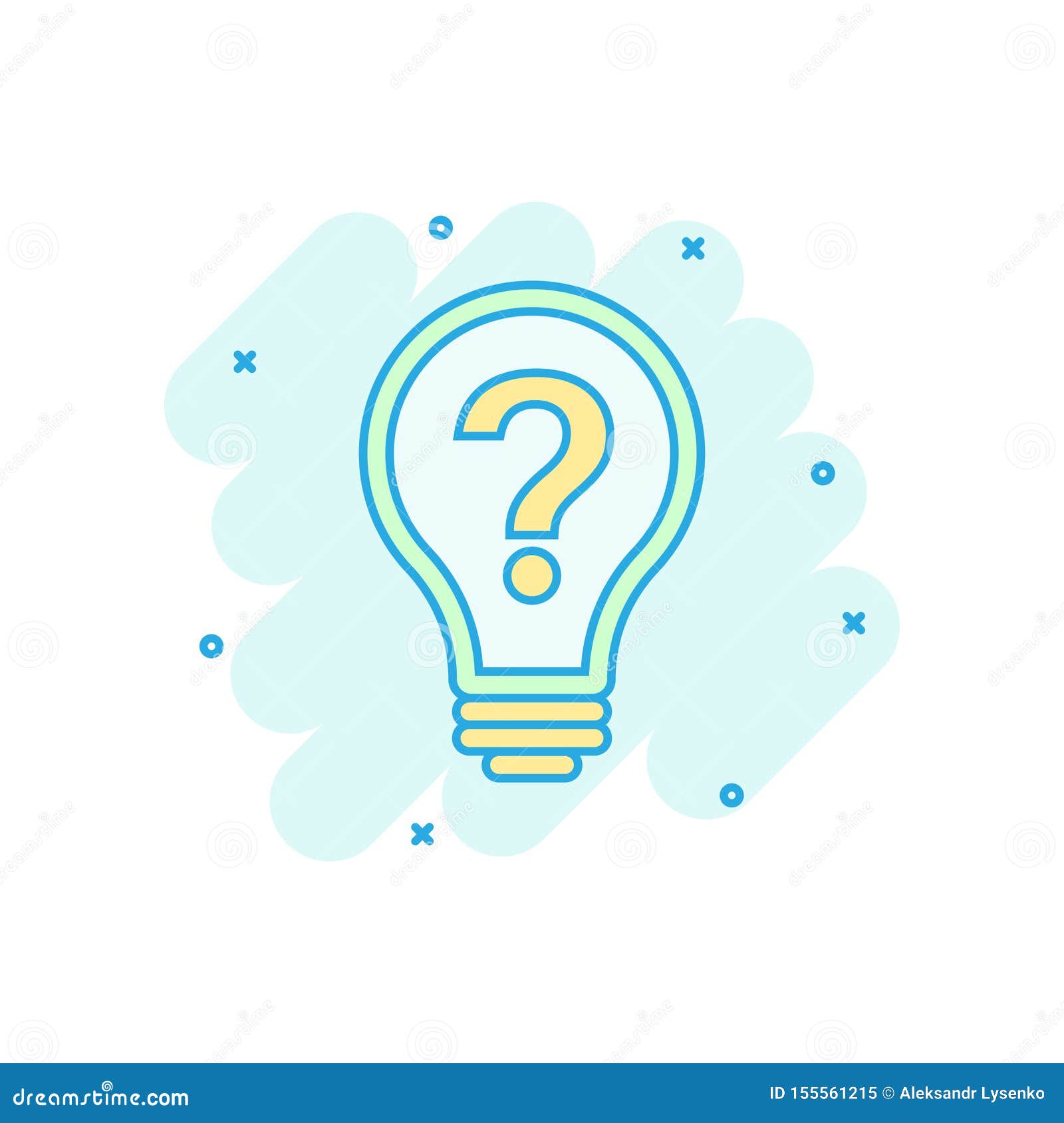 Problem Solution Icon in Comic Style. Light Bulb Idea Vector Cartoon ...