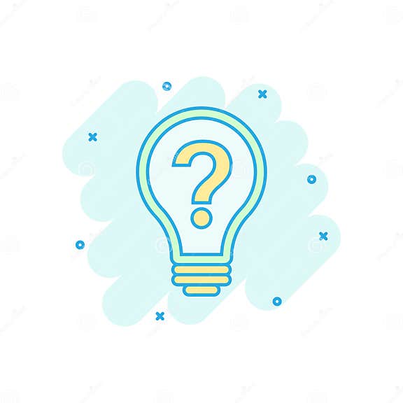 Problem Solution Icon in Comic Style. Light Bulb Idea Vector Cartoon ...
