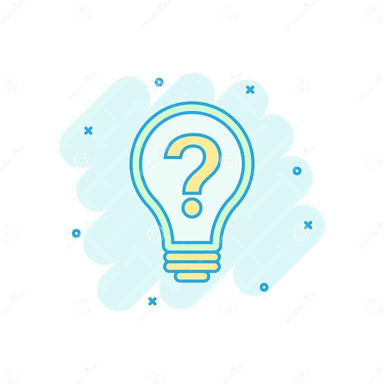 Problem Solution Icon in Comic Style. Light Bulb Idea Vector Cartoon ...