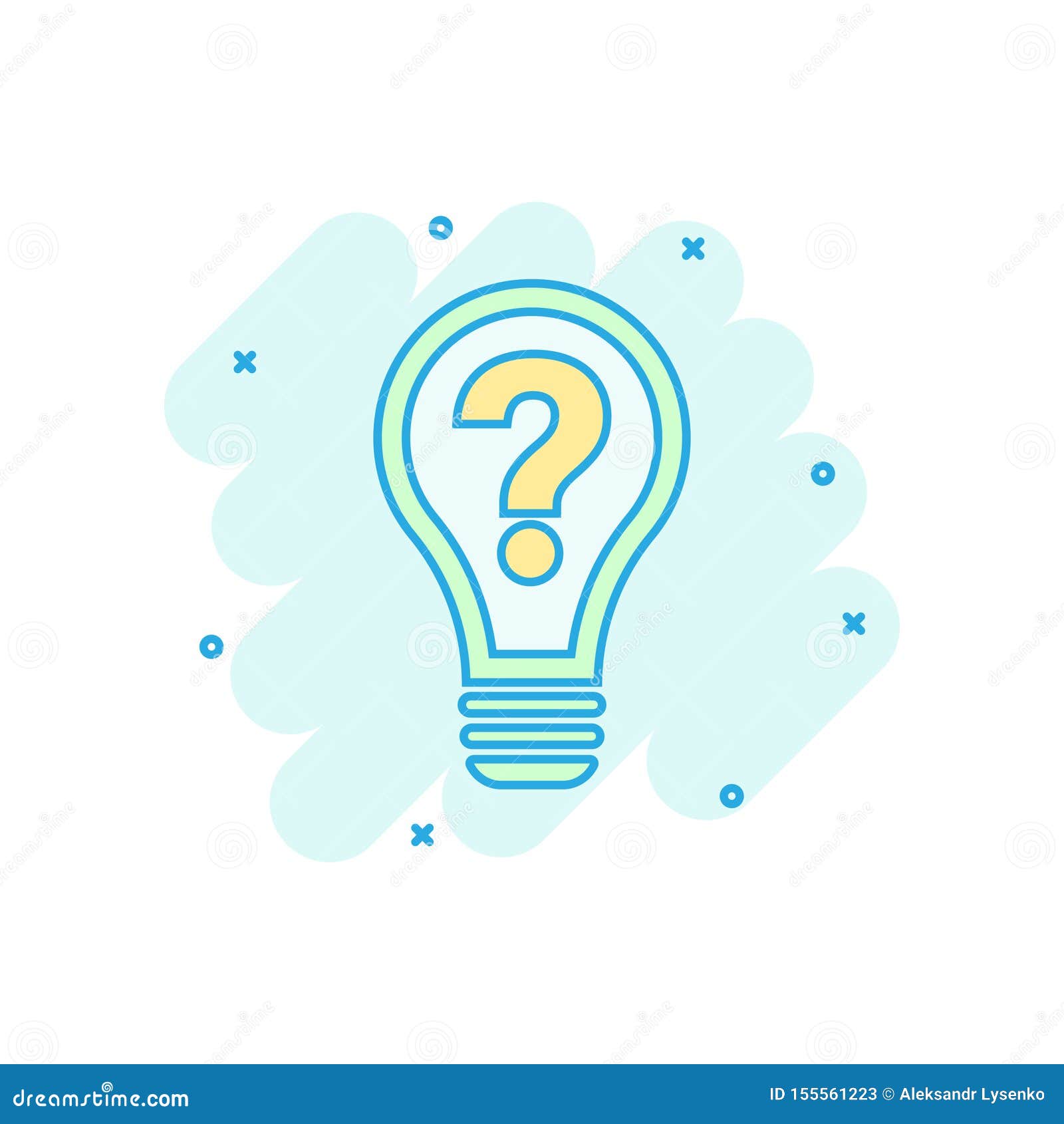 Problem Solution Icon in Comic Style. Light Bulb Idea Vector Cartoon ...