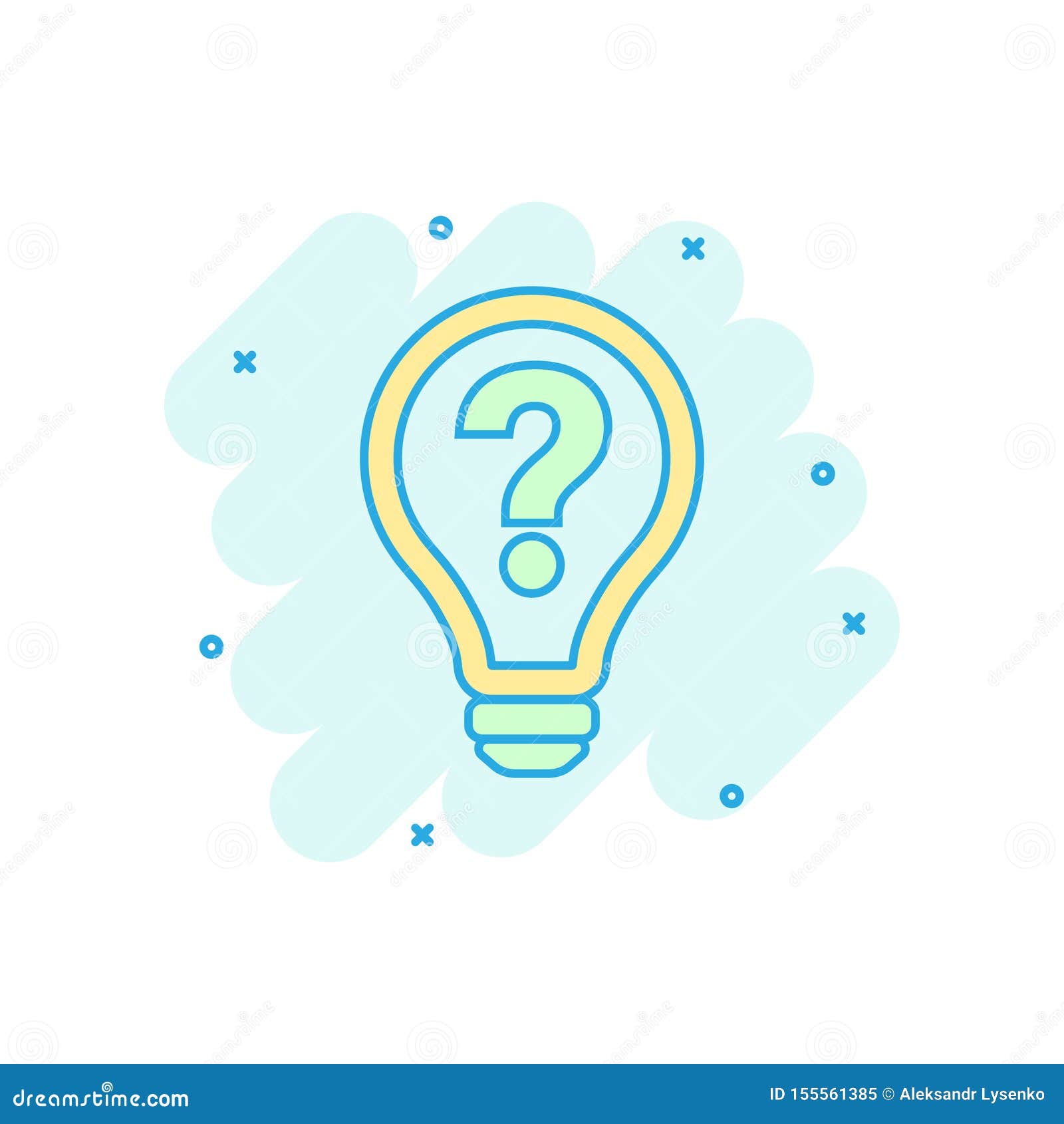 Problem Solution Icon in Comic Style. Light Bulb Idea Vector Cartoon ...