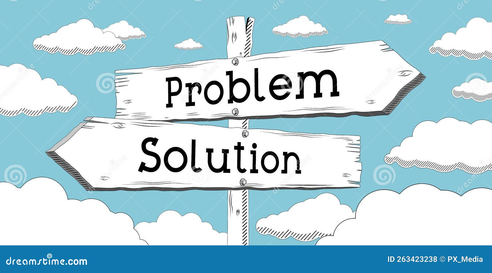 Problem, Solution - Outline Signpost with Two Arrows Stock Illustration ...