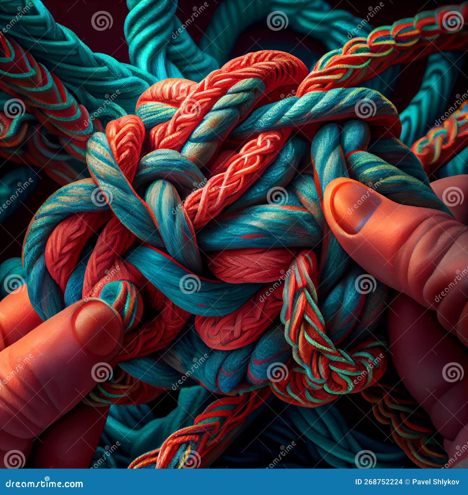 Problem Solution Team Work Concept, Color Rope Knot Picture. Stock ...