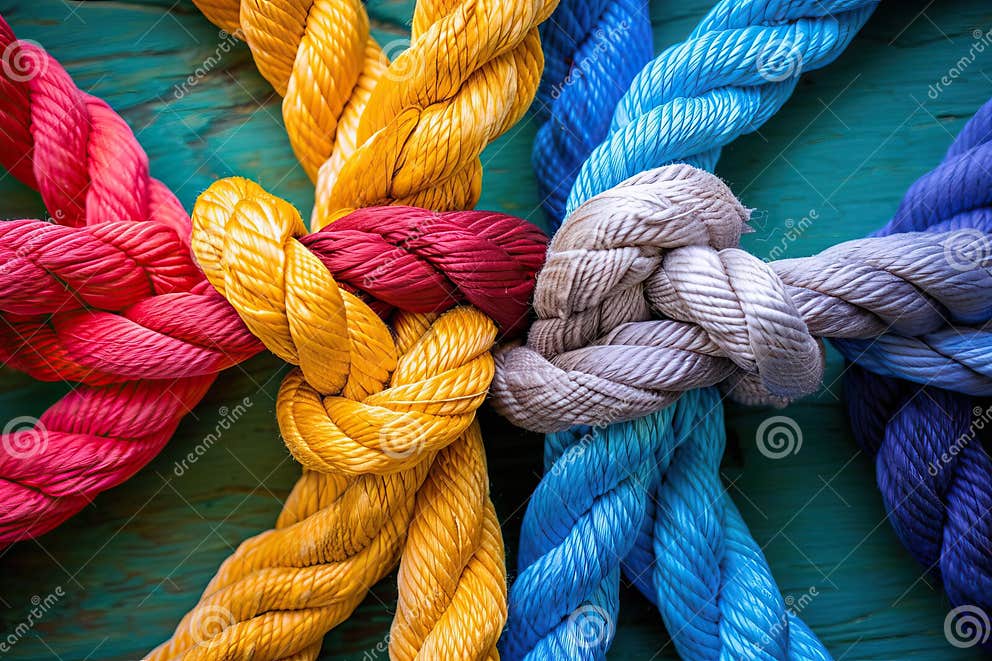 Problem Solution Team Work Concept, Colored Rope Knot Picture.blue ...