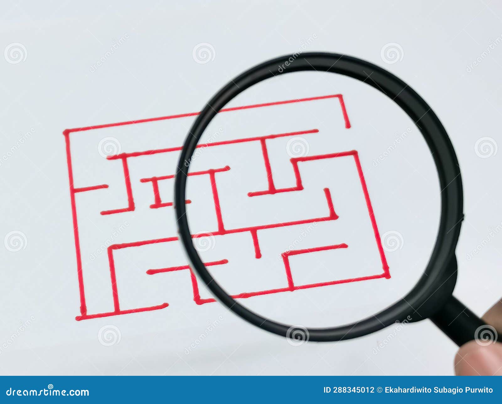 Problem Solving Concept. Hand Holding Magnifier with Maze Stock Photo ...