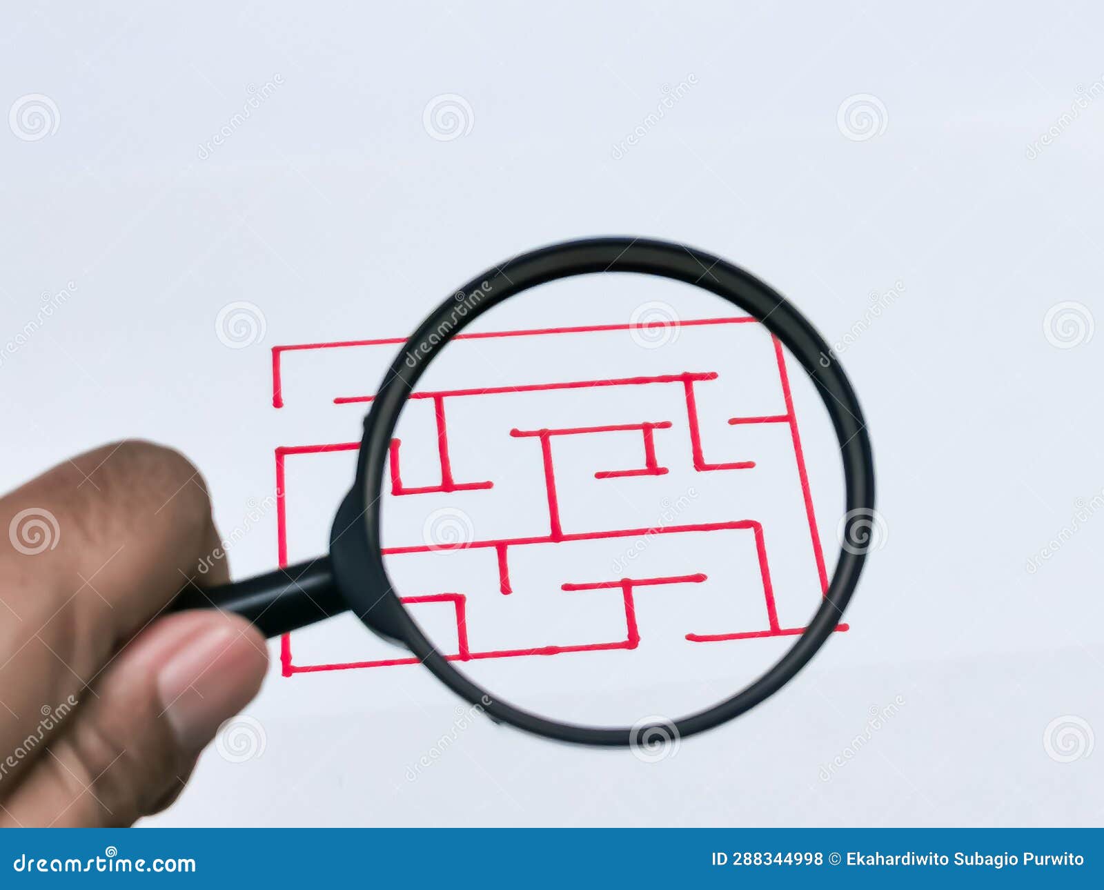 Problem Solving Concept. Hand Holding Magnifier with Maze Stock Photo ...