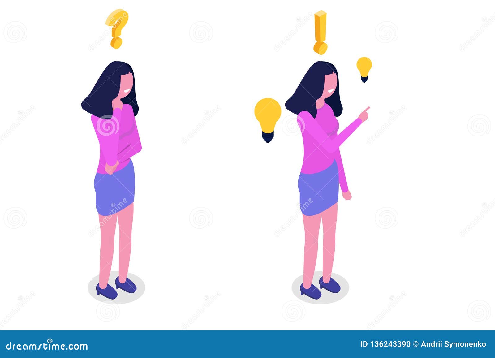 Problem Solving Concept. Isometric Woman Thinking with Question Mark ... Problem Solving Concept. Isometric Woman Thinking with Question Mark ...